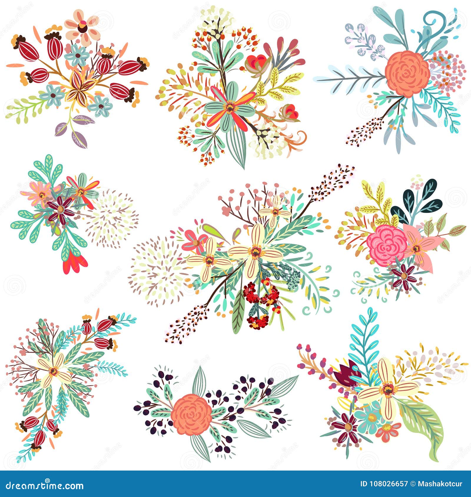 Collection of Vector Florals with Rustic Stock Vector - Illustration of ...