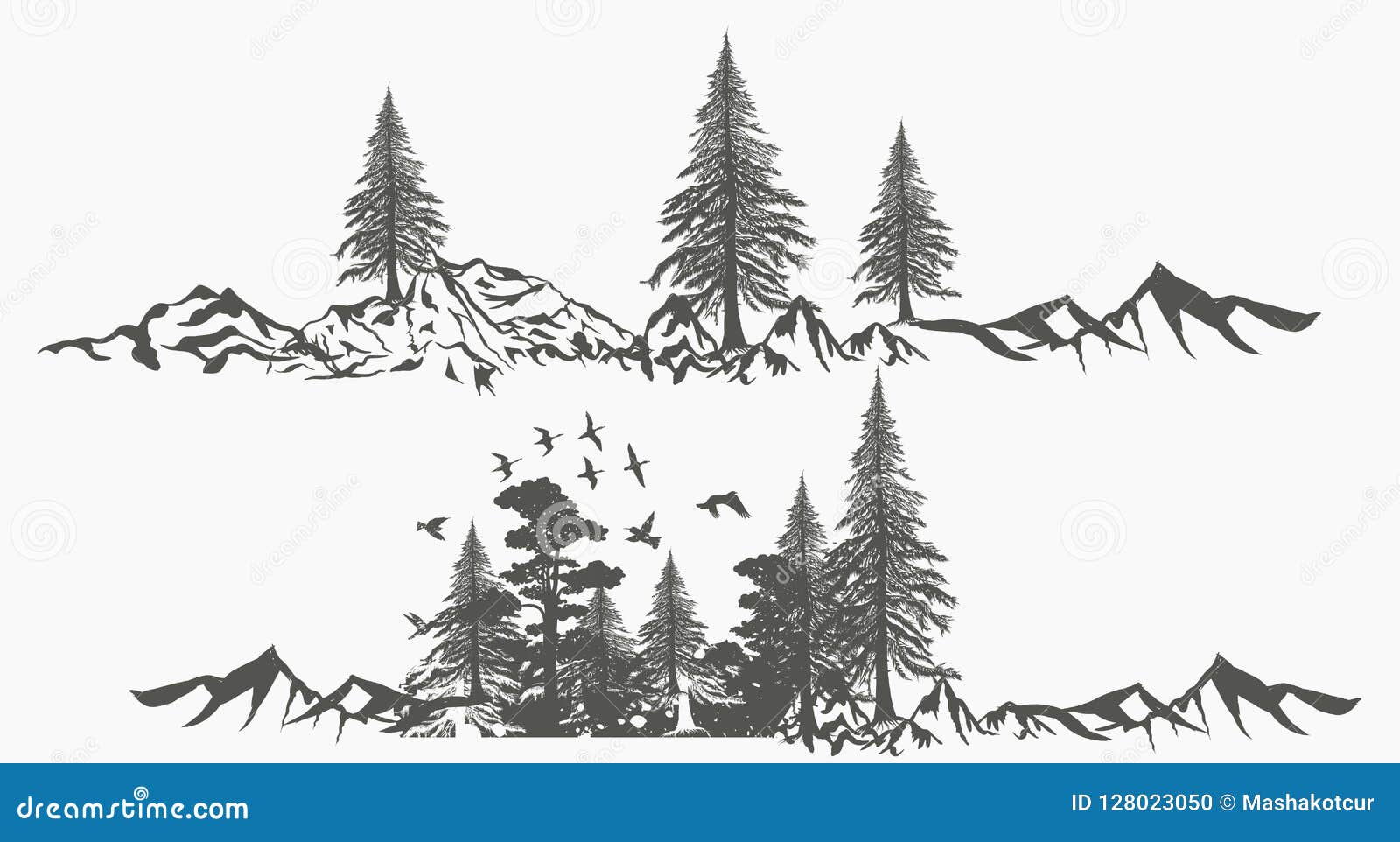 Collection of Vector Forest Borders with Mountains for Design Stock ...