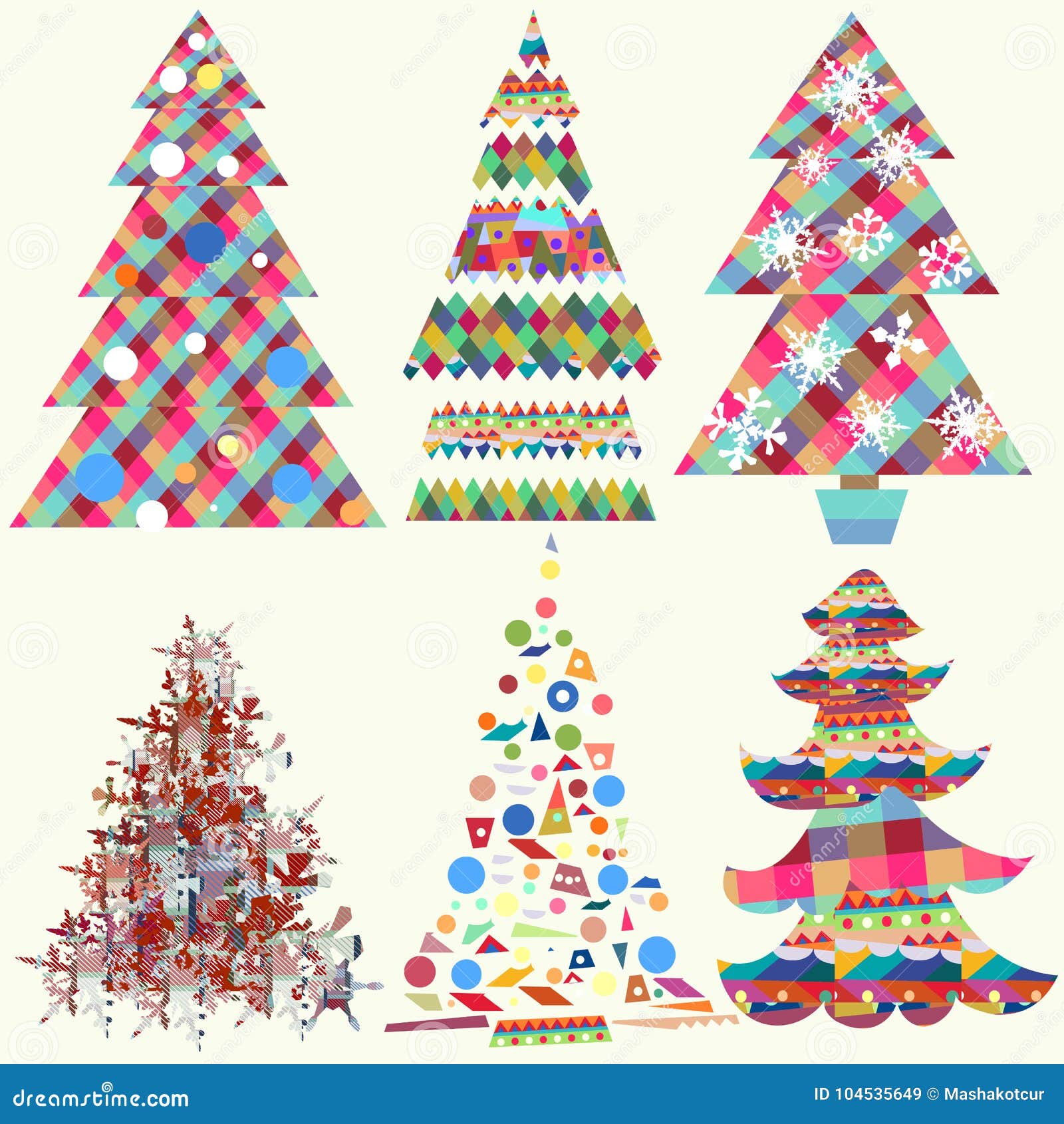 Collection of Vector Funky Christmas Trees Stock Vector - Illustration ...