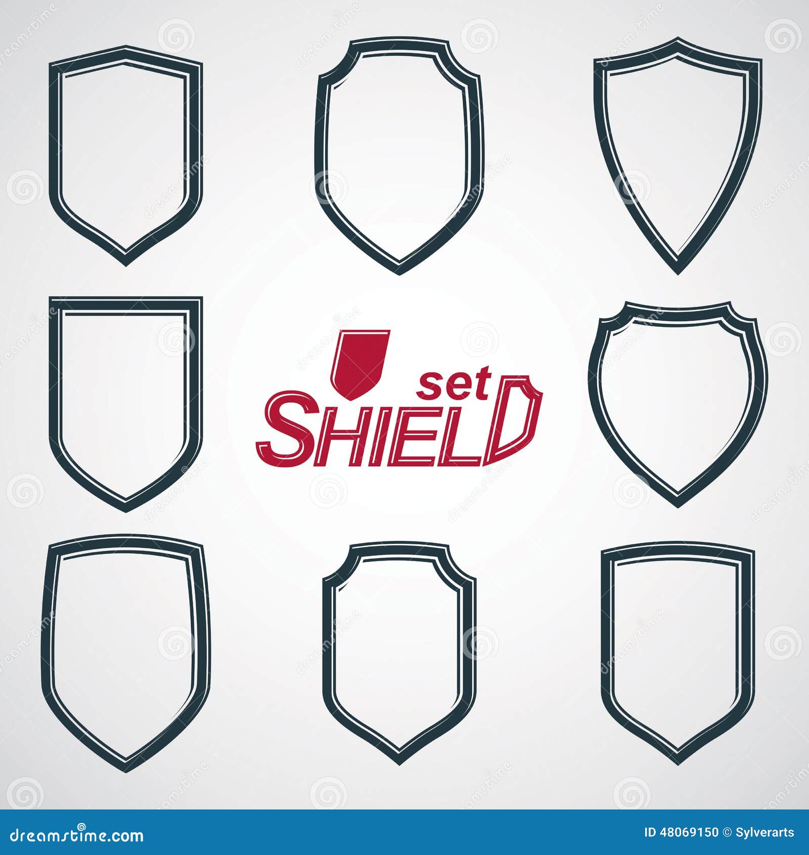 Collection Of Vector Grayscale Defense Shields, Protection Design ...