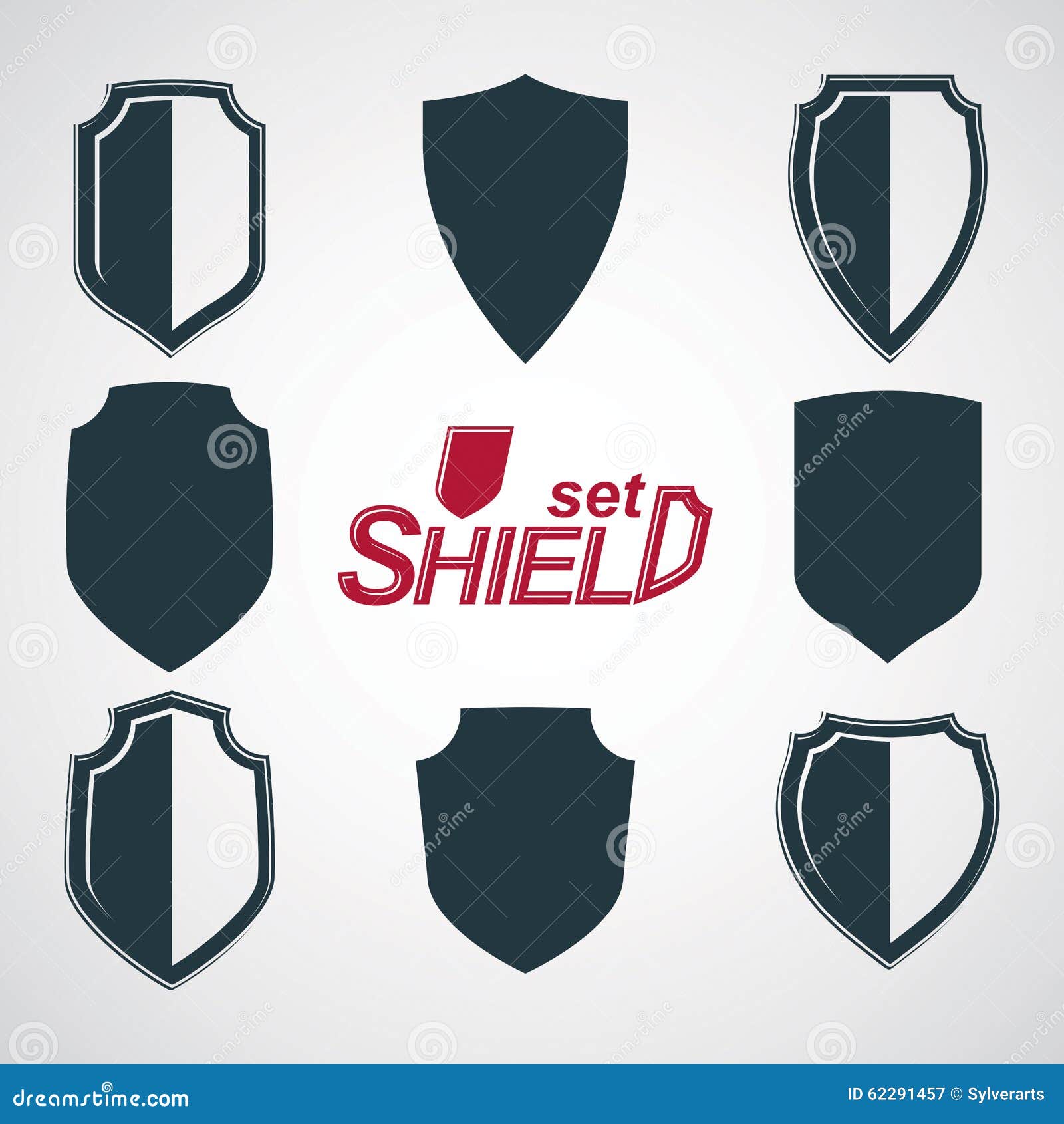 Collection of Vector Grayscale Defense Shields, Protection Design ...