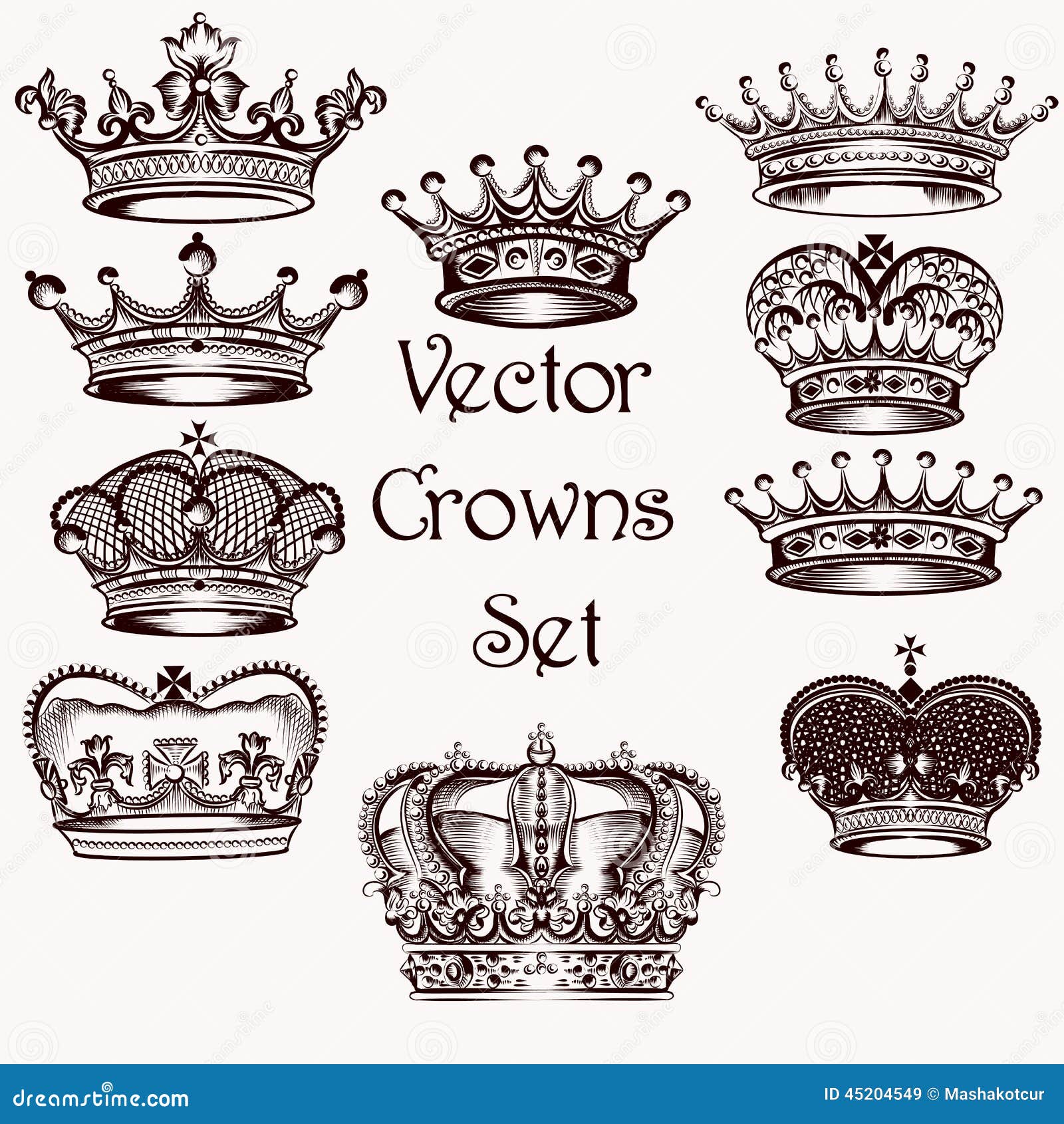 Collection of Vector Hand Drawn Crowns for Design Stock Vector ...