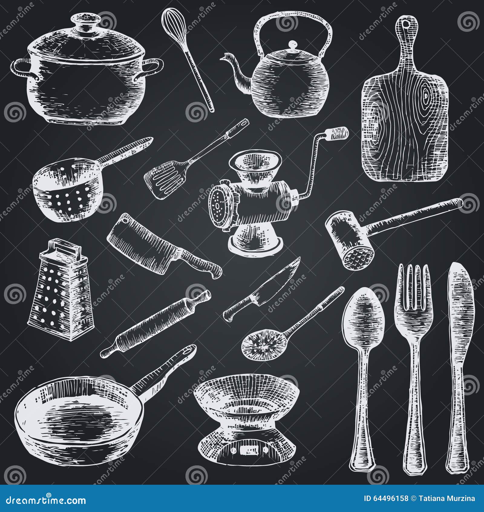 Collection of Vector Hand Drawn Kitchen Tools. Stock Illustration ...