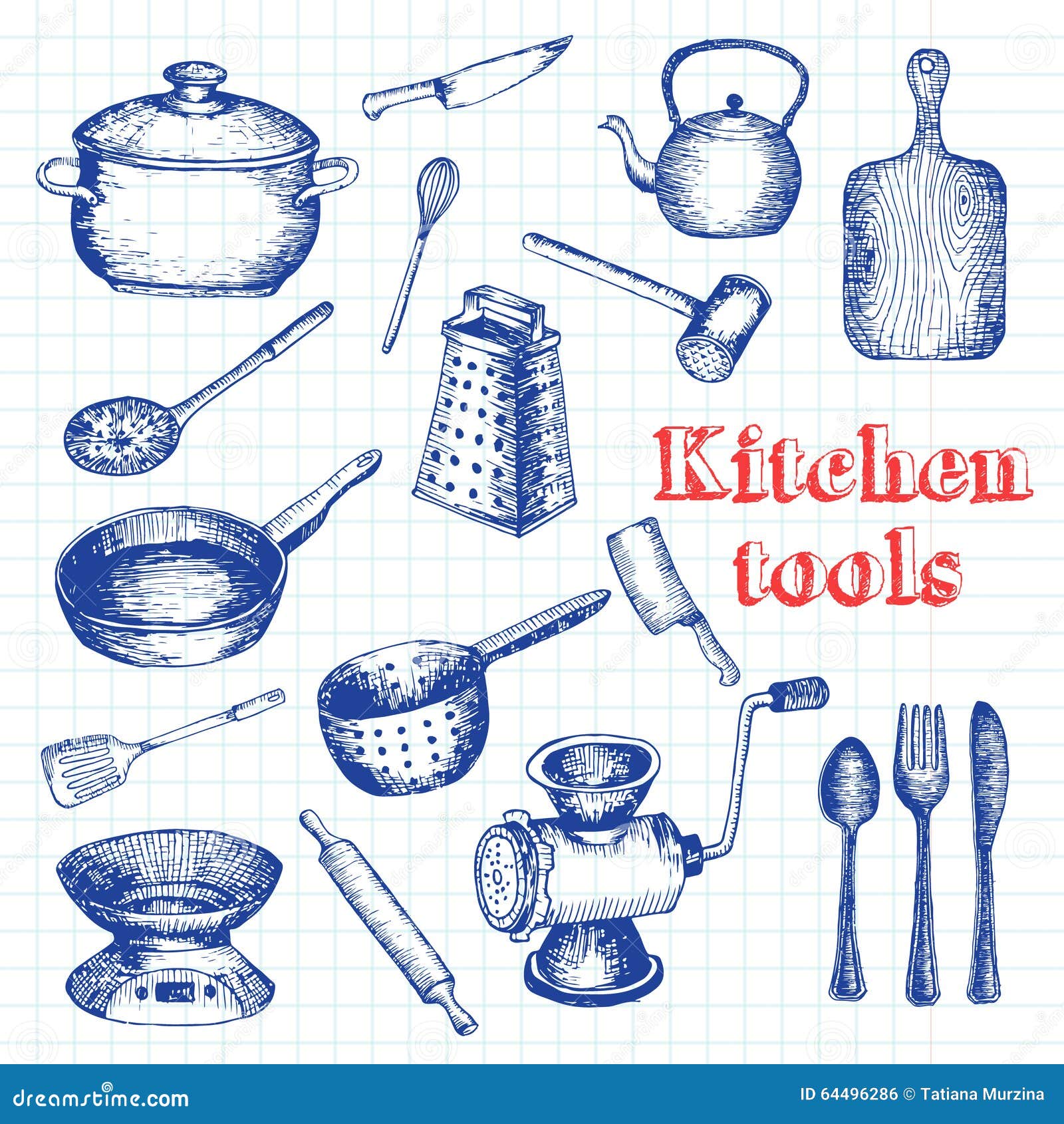 Collection of Vector Hand Drawn Kitchen Tools. Stock Illustration ...