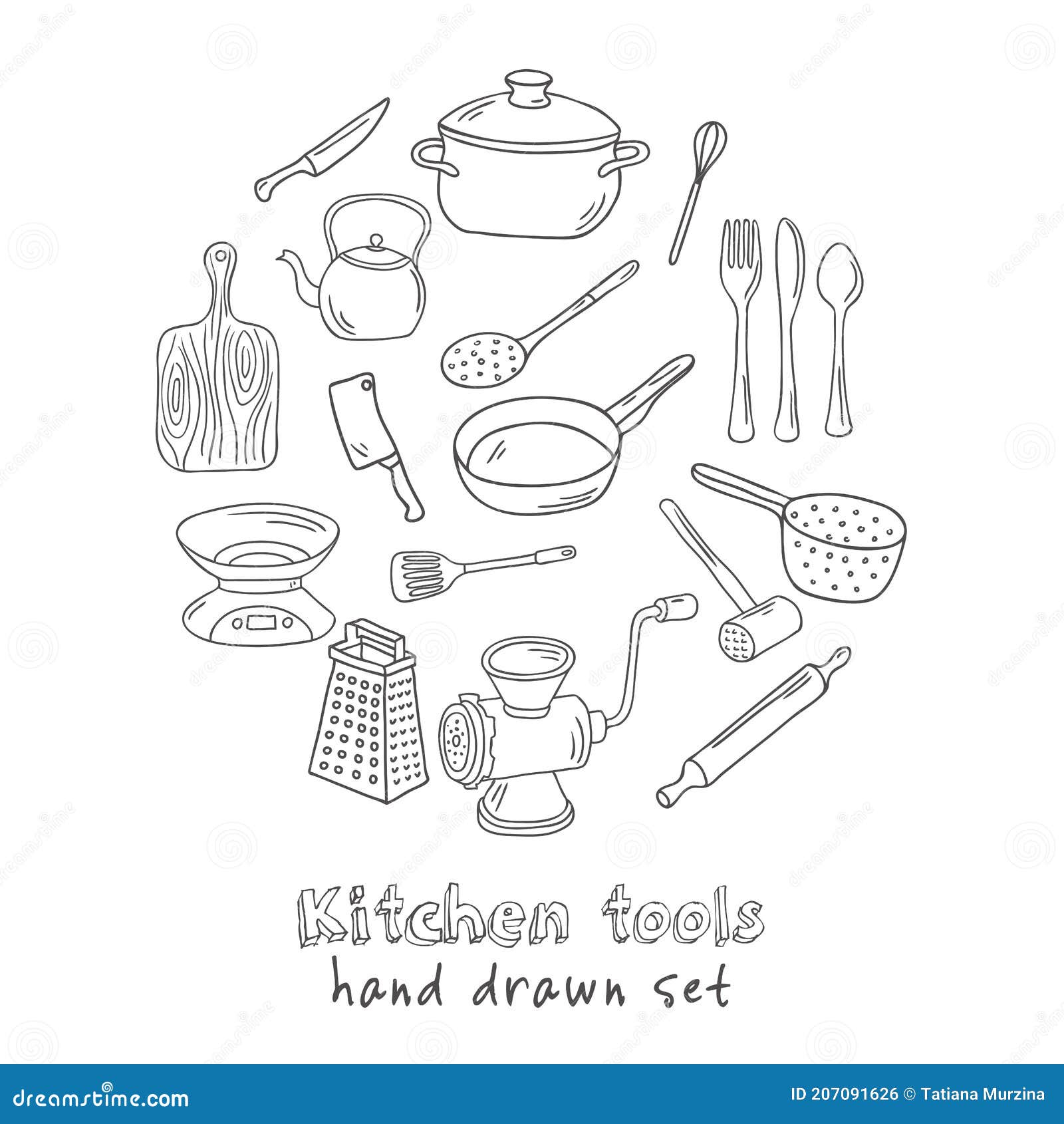 Collection of Vector Hand Drawn Kitchen Tools. Stock Vector ...