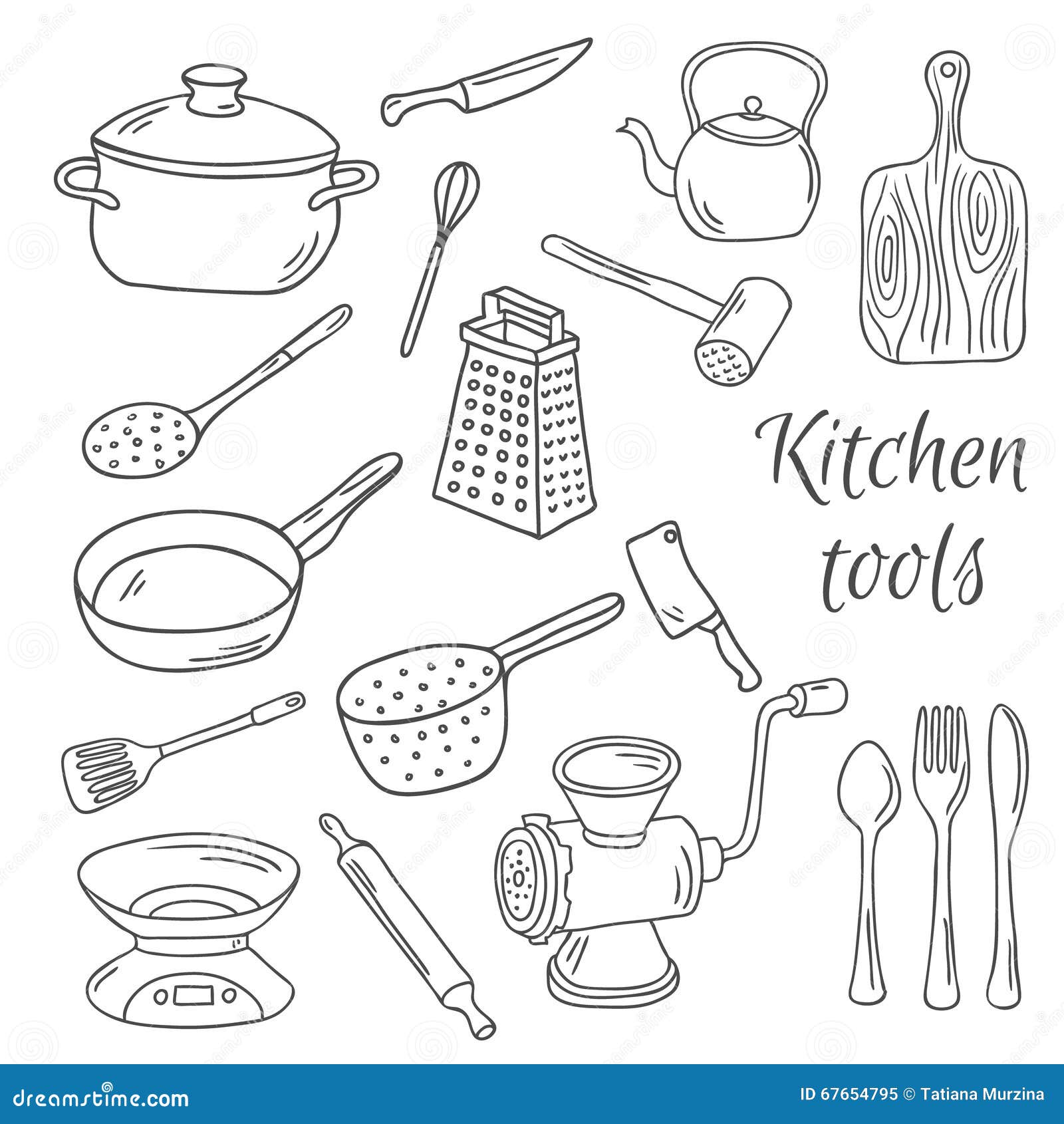 Collection of Vector Hand Drawn Kitchen Tools. Stock Vector ...