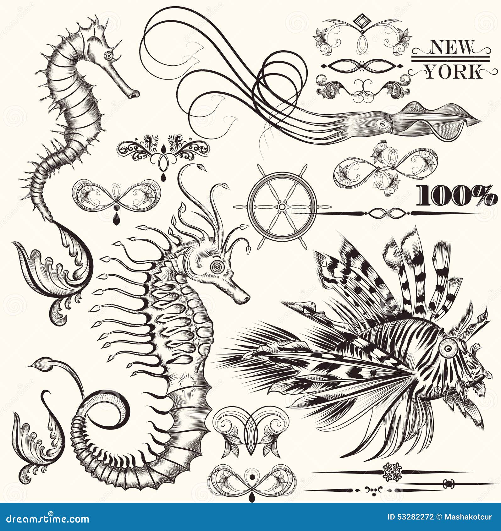 Collection of Vector Hand Drawn Sea Elements Stock Vector ...