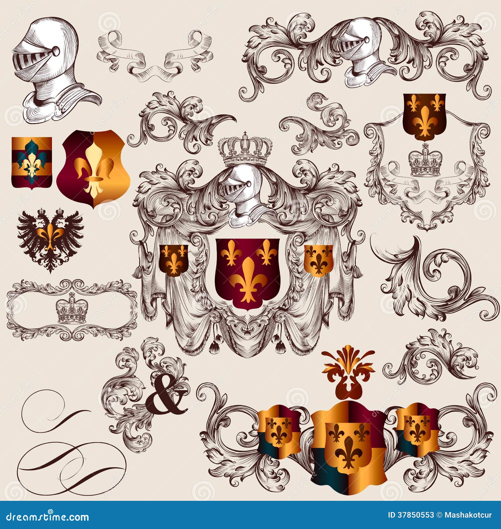 Collection of Vector Heraldic Elements in Vintage Style Stock Vector ...