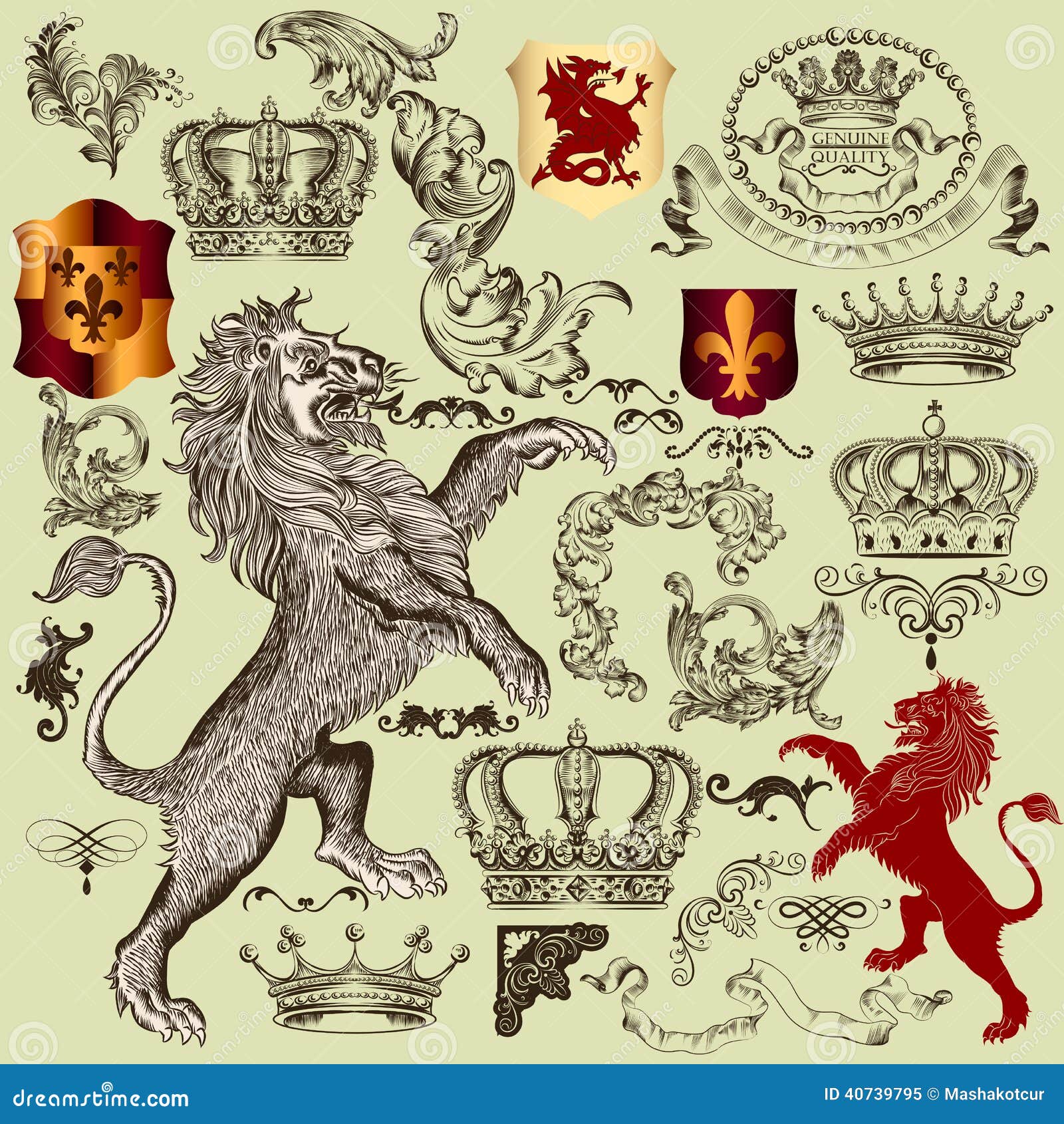 Collection of Vector Heraldic Elements in Vintage Style Stock Vector ...