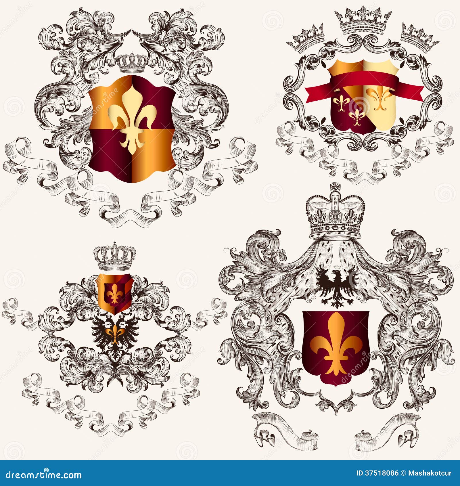 Collection of Vector Heraldic Shields in Vintage Style Stock Vector ...