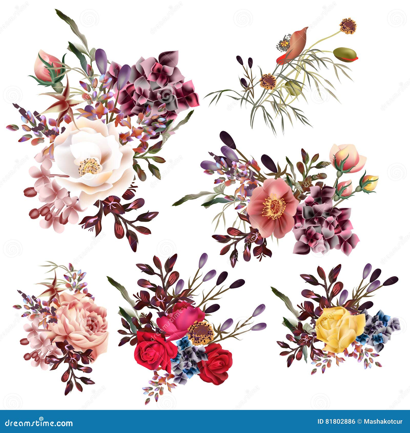Collection of Vector High Detailed Flowers in Realistic Style for ...