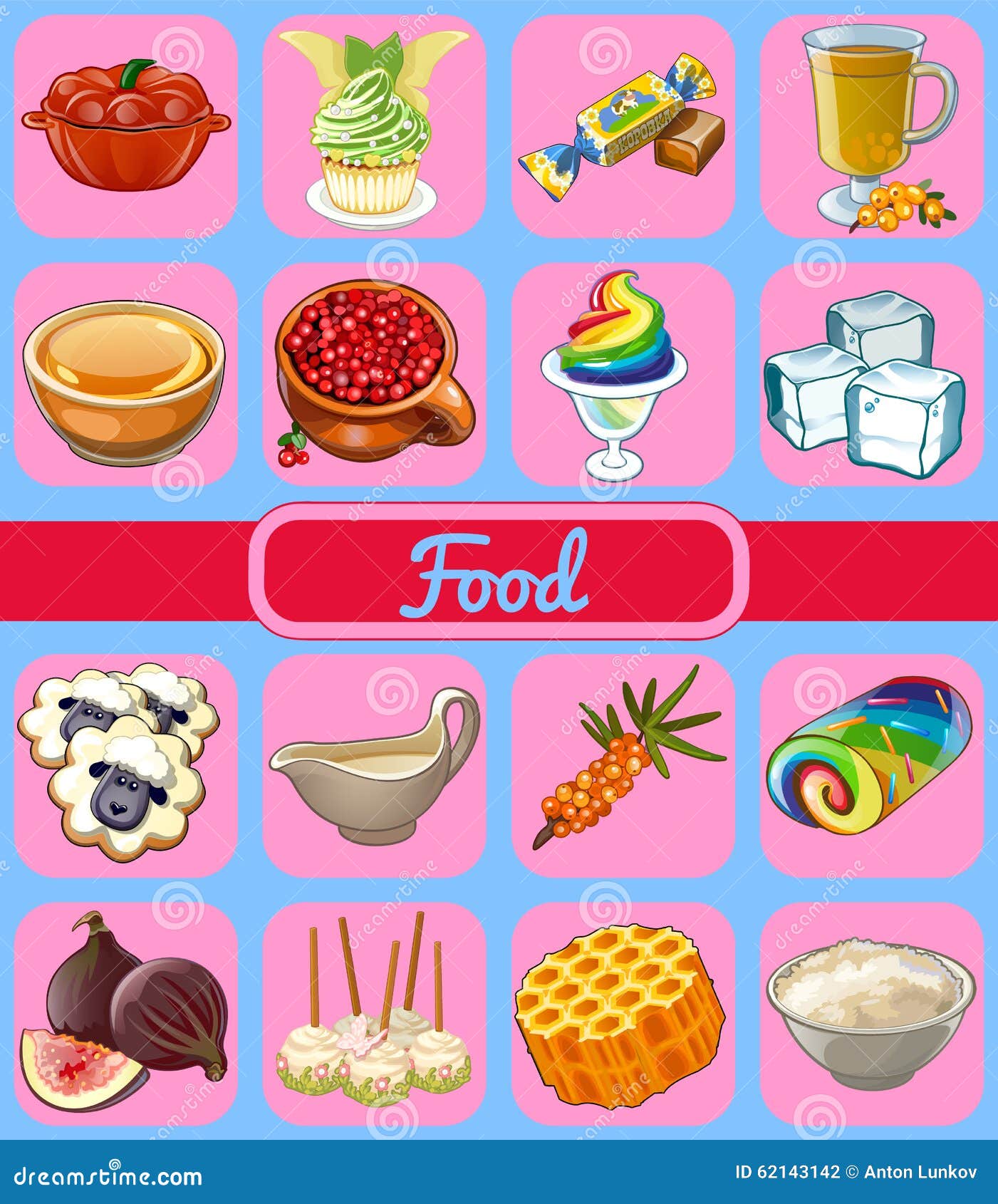 Collection of Vector Icons Food on a Pink Stock Illustration ...