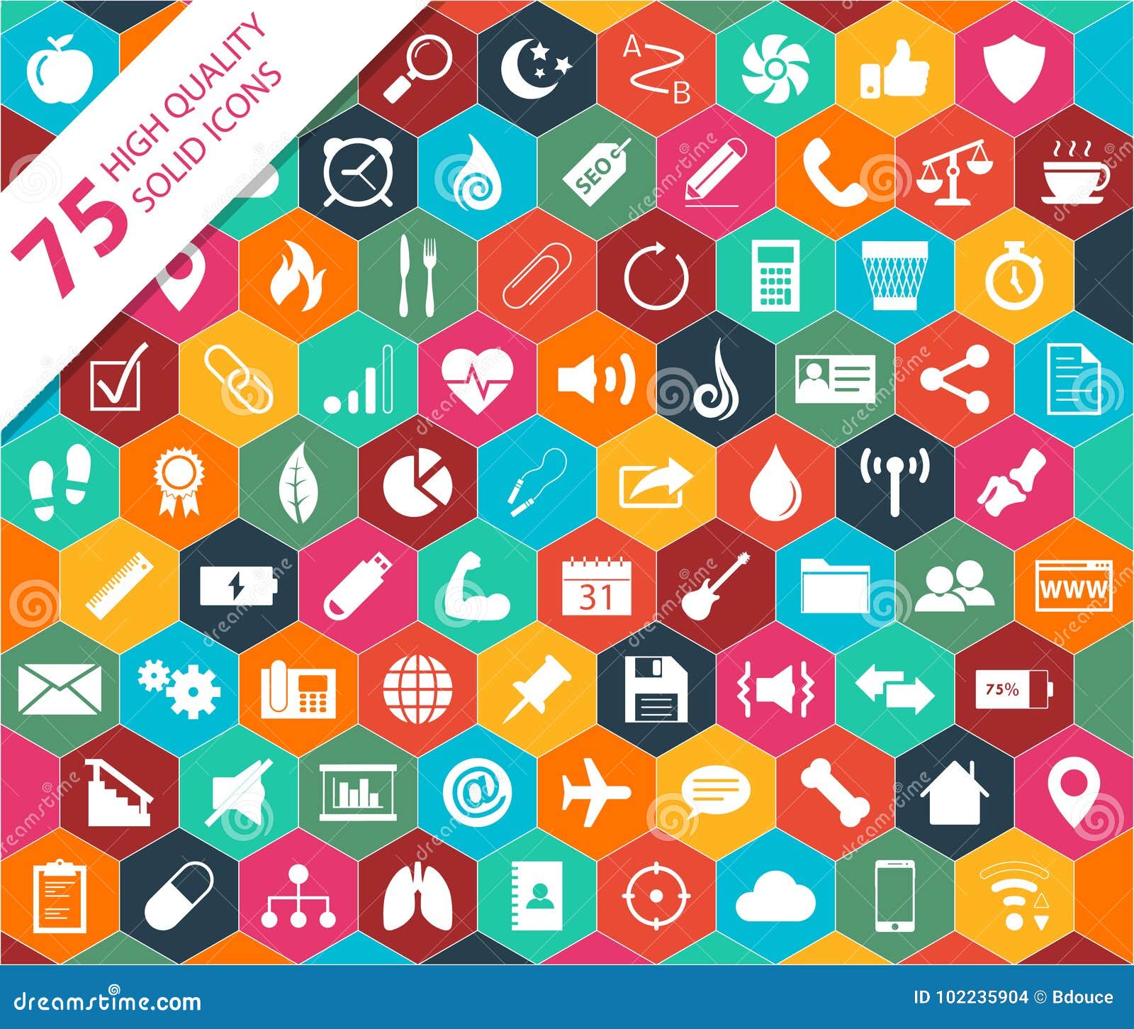 75 High Quality Solid Icons from Categories Stock Vector - Illustration ...