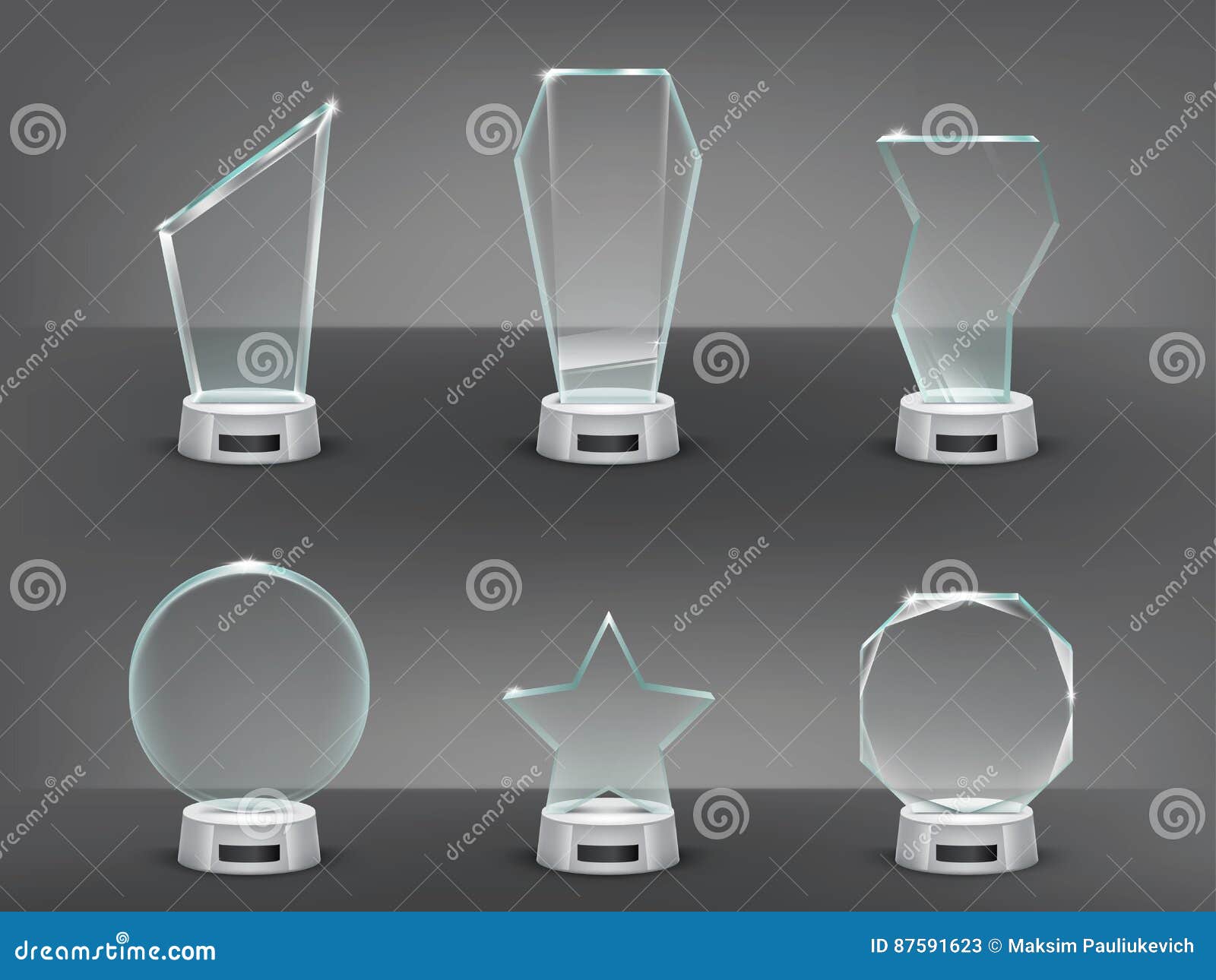 Collection Vector Illustration of Modern Glass Trophies, Prizes Stock ...