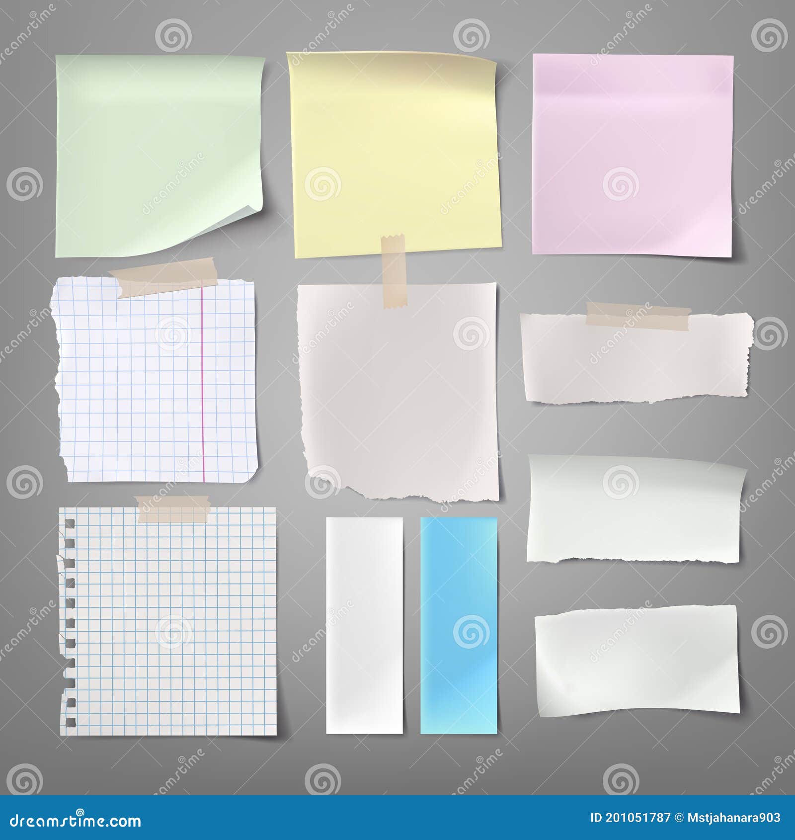 Collection of Vector Illustrations Paper Notes of Various Types Stock ...