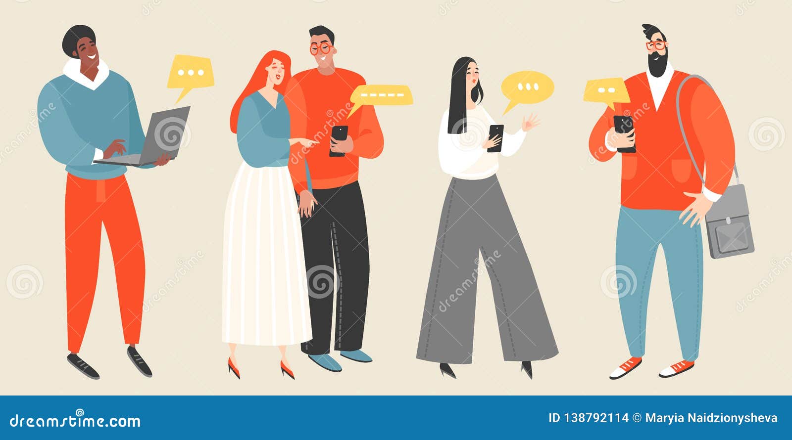 Collection of Vector Illustrations of Young People Chatting in ...