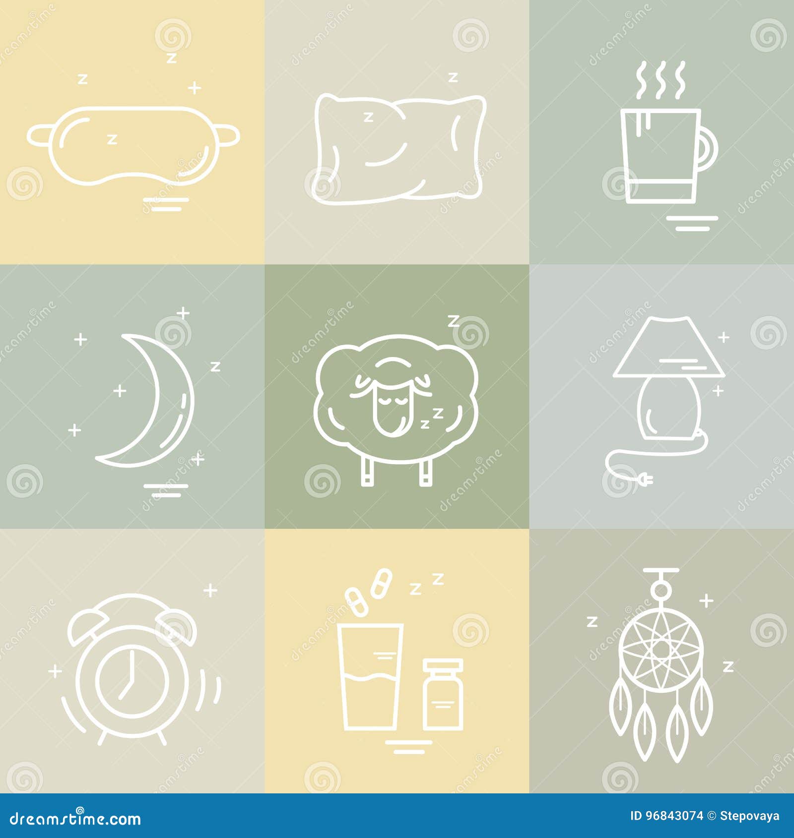 Collection of Vector Line Icons with Sleep Problems and Insomnia ...
