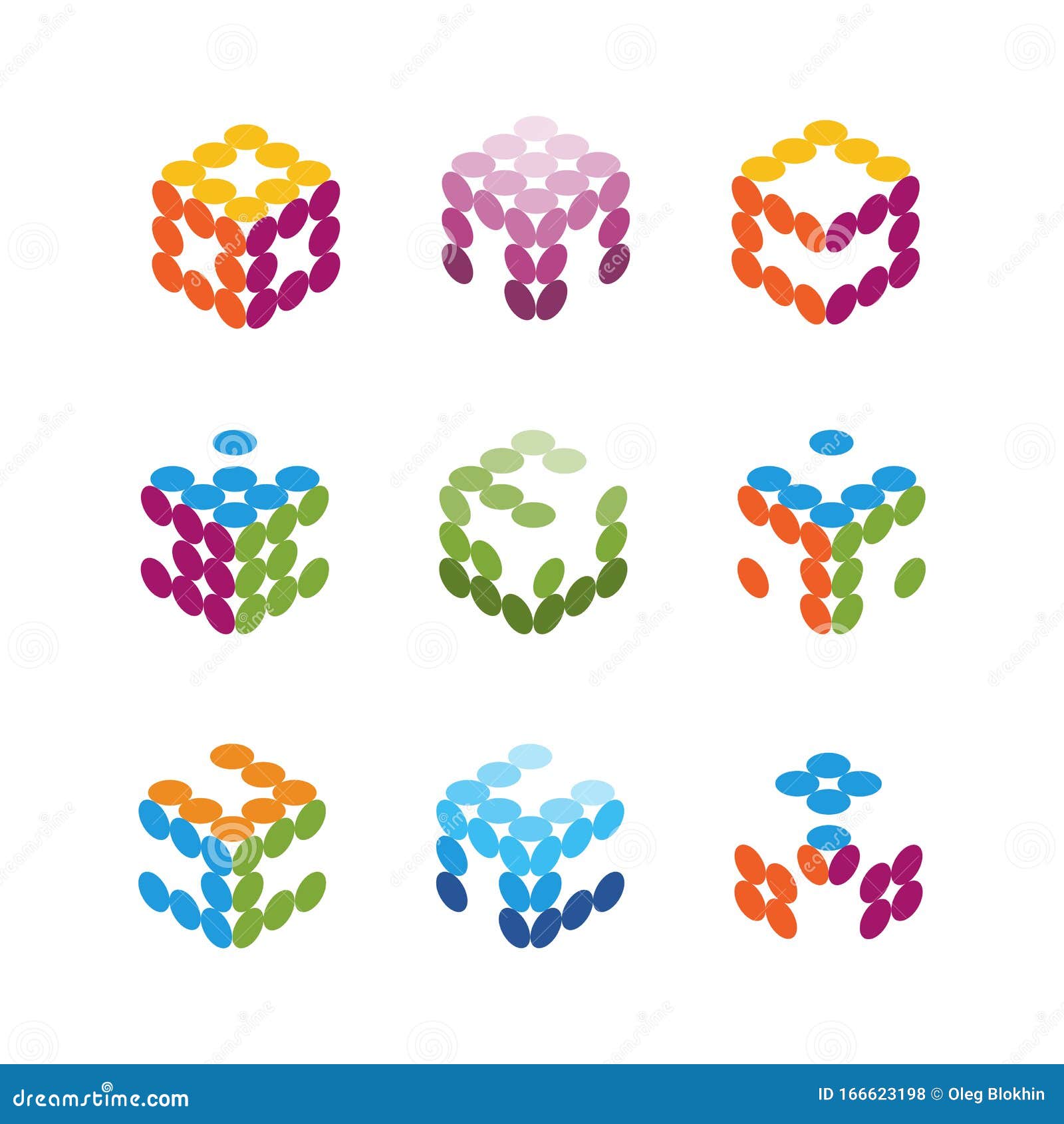 Collection of Vector Logos Consists of Small Dots in the Isometric ...