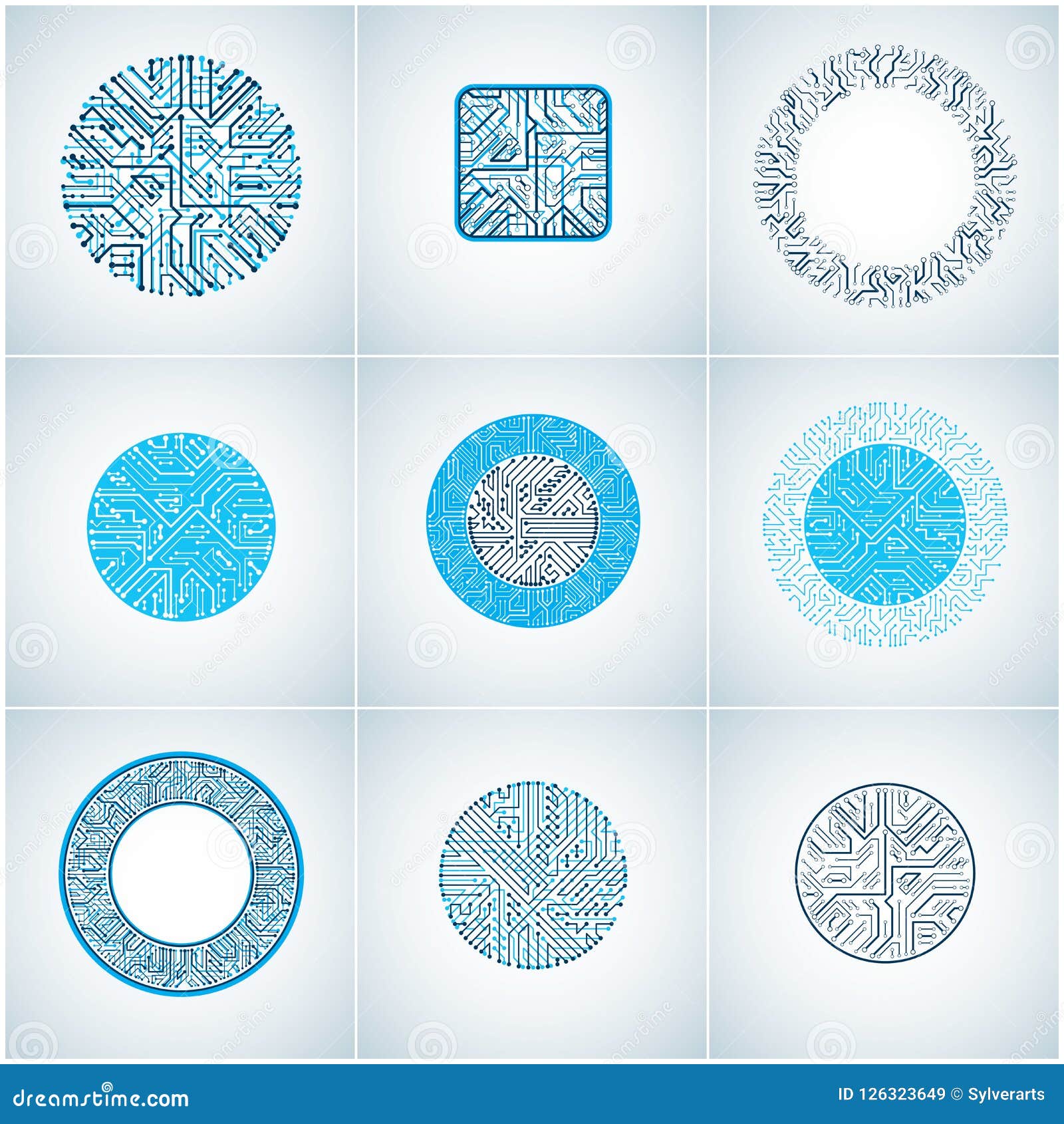 Collection of Vector Microchip Designs, Cpu. Information Communication ...