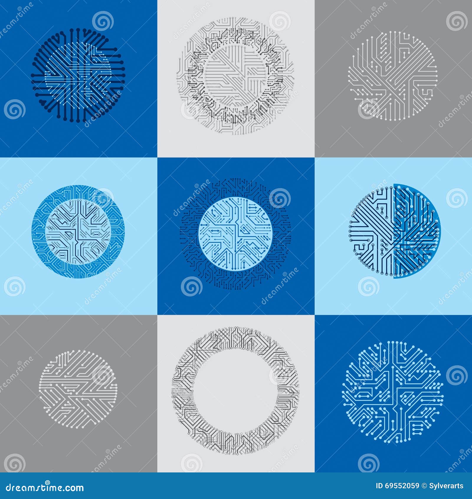 Collection of Vector Microchip Designs, Cpu. Information Communication ...