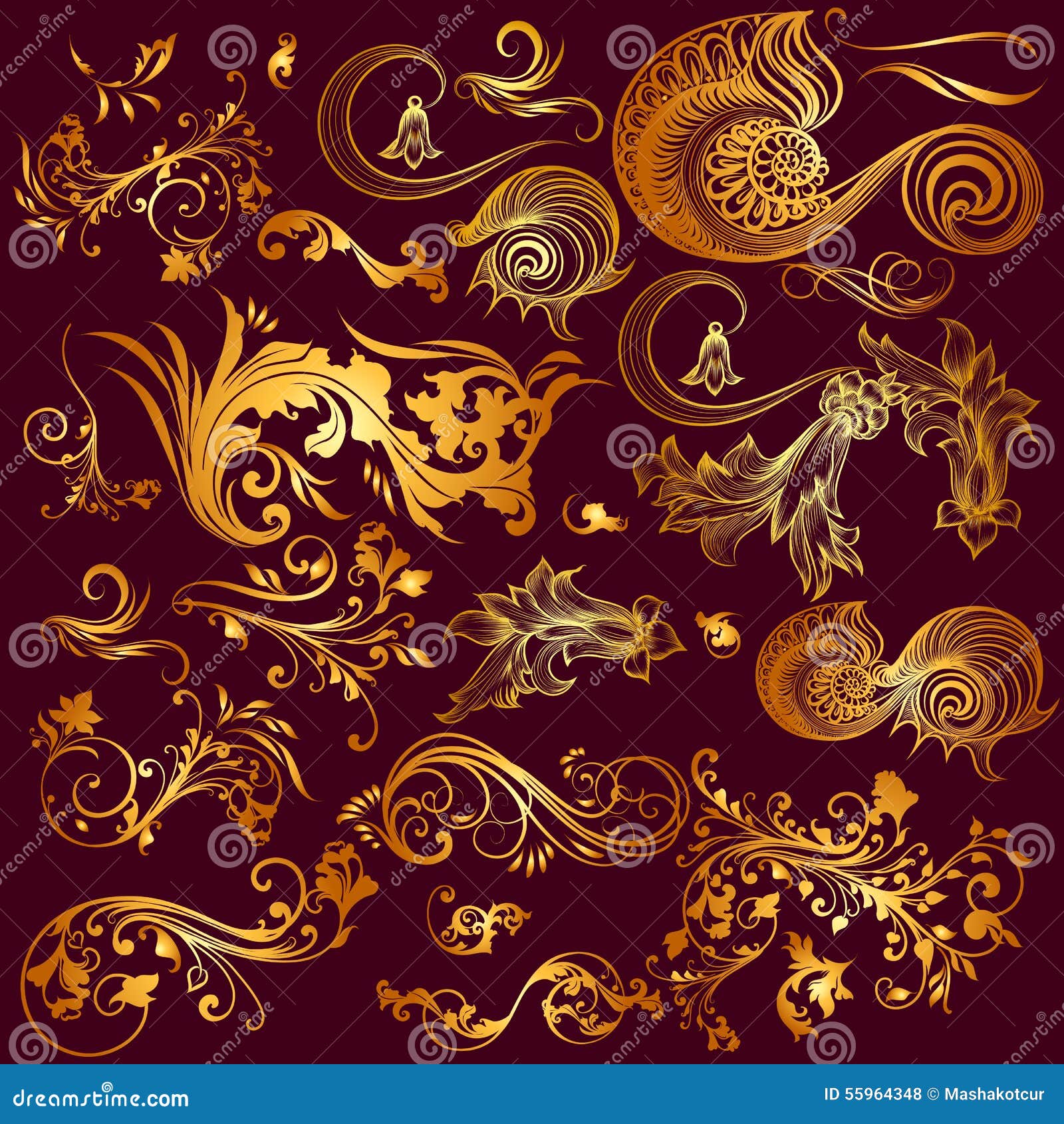 Collection of Vector Ornaments in Gold Stock Vector - Illustration of ...