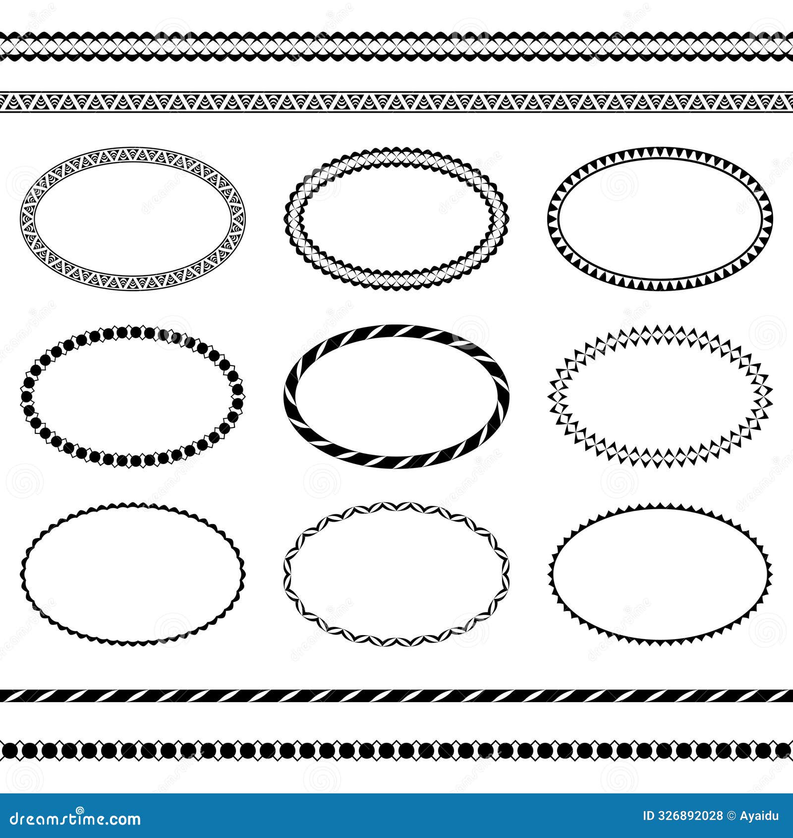 Collection of Vector Oval Frames with Geometric Pattern and Brushes ...