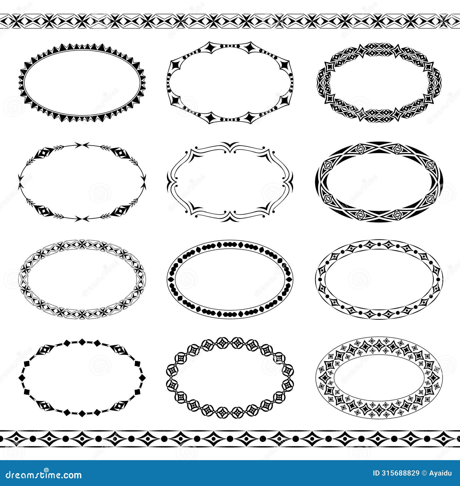 Collection of Vector Oval Frames with Simple Geometric Pattern Stock ...