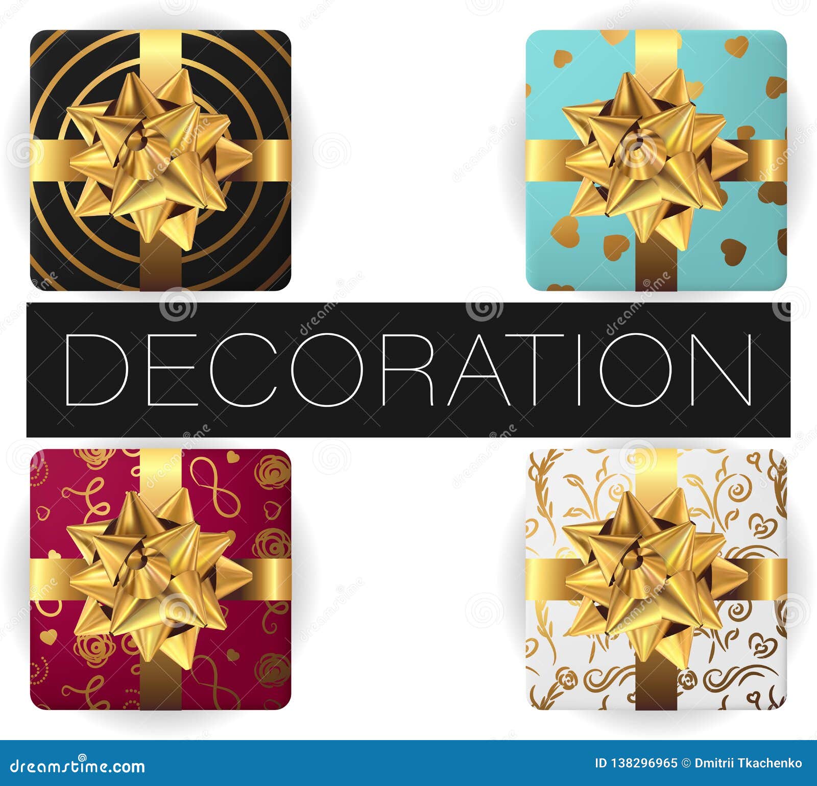 Collection of Vector Realistic Square Gift Box with Bow and Ribbon ...