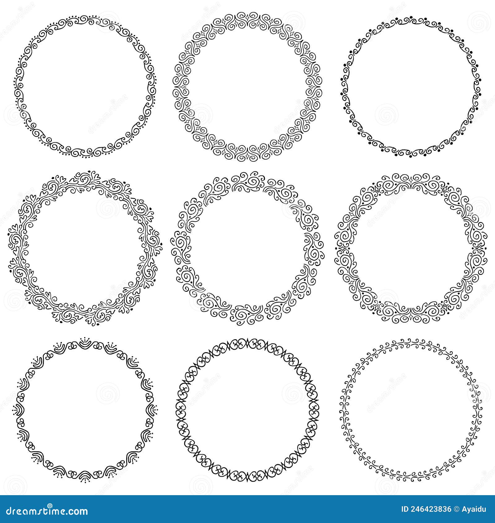Collection of Vector Round Drawn Ink Frames in Art Deco Style Stock ...