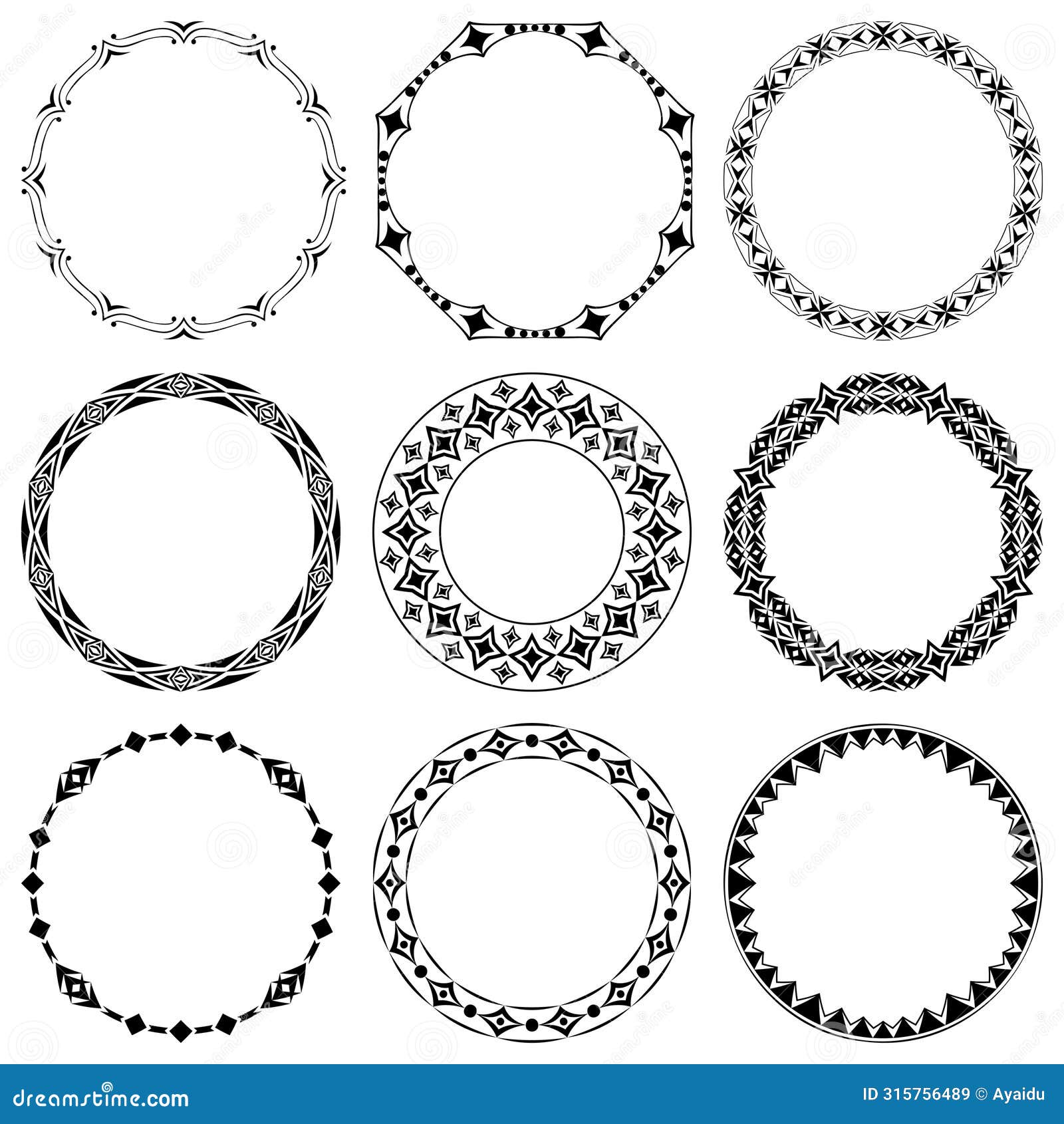 Collection of Vector Round Frames with Simple Geometric Pattern Stock ...