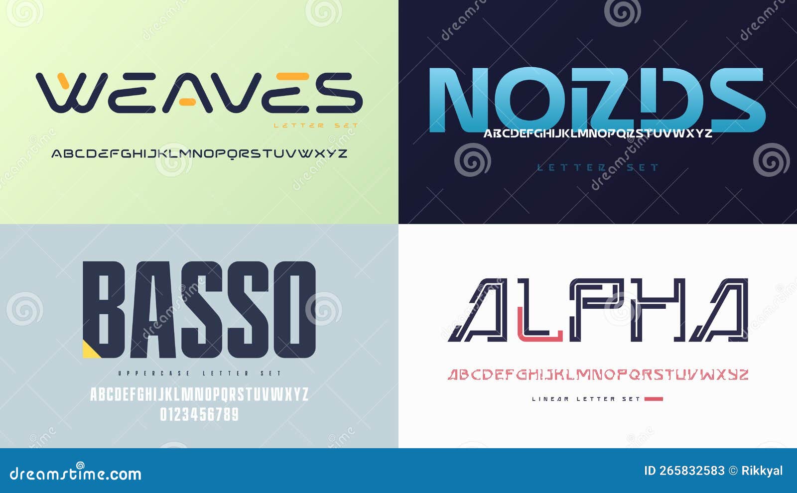 Collection of Vector Sans Serif Fonts, Uppercase Letter Sets, Alphabets ...