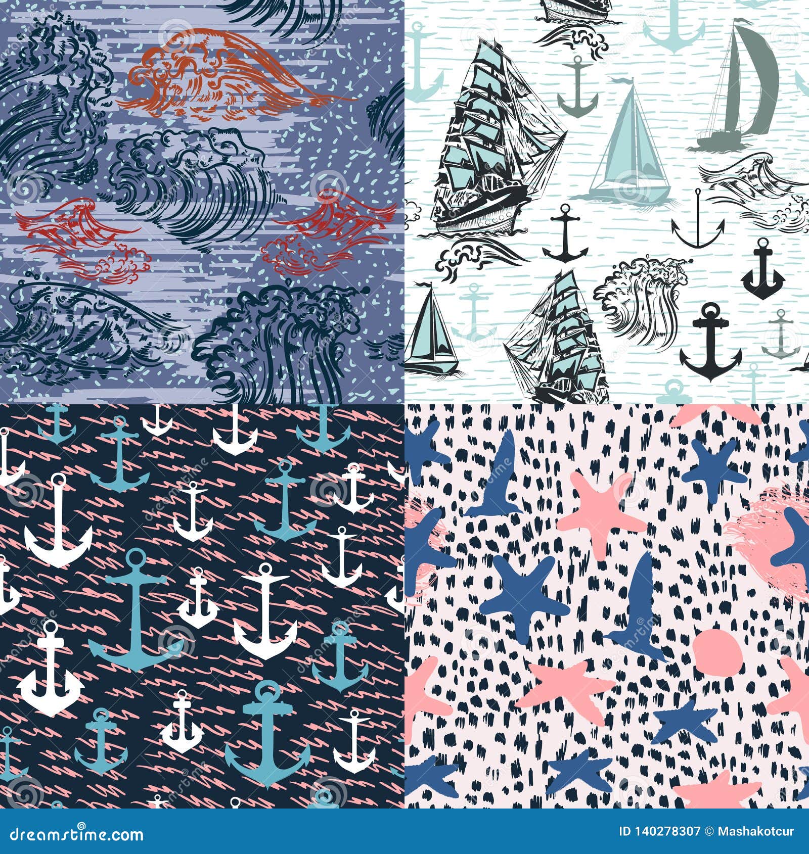 Collection of Vector Sea Patterns on Ocean Theme for Deisgn Stock ...