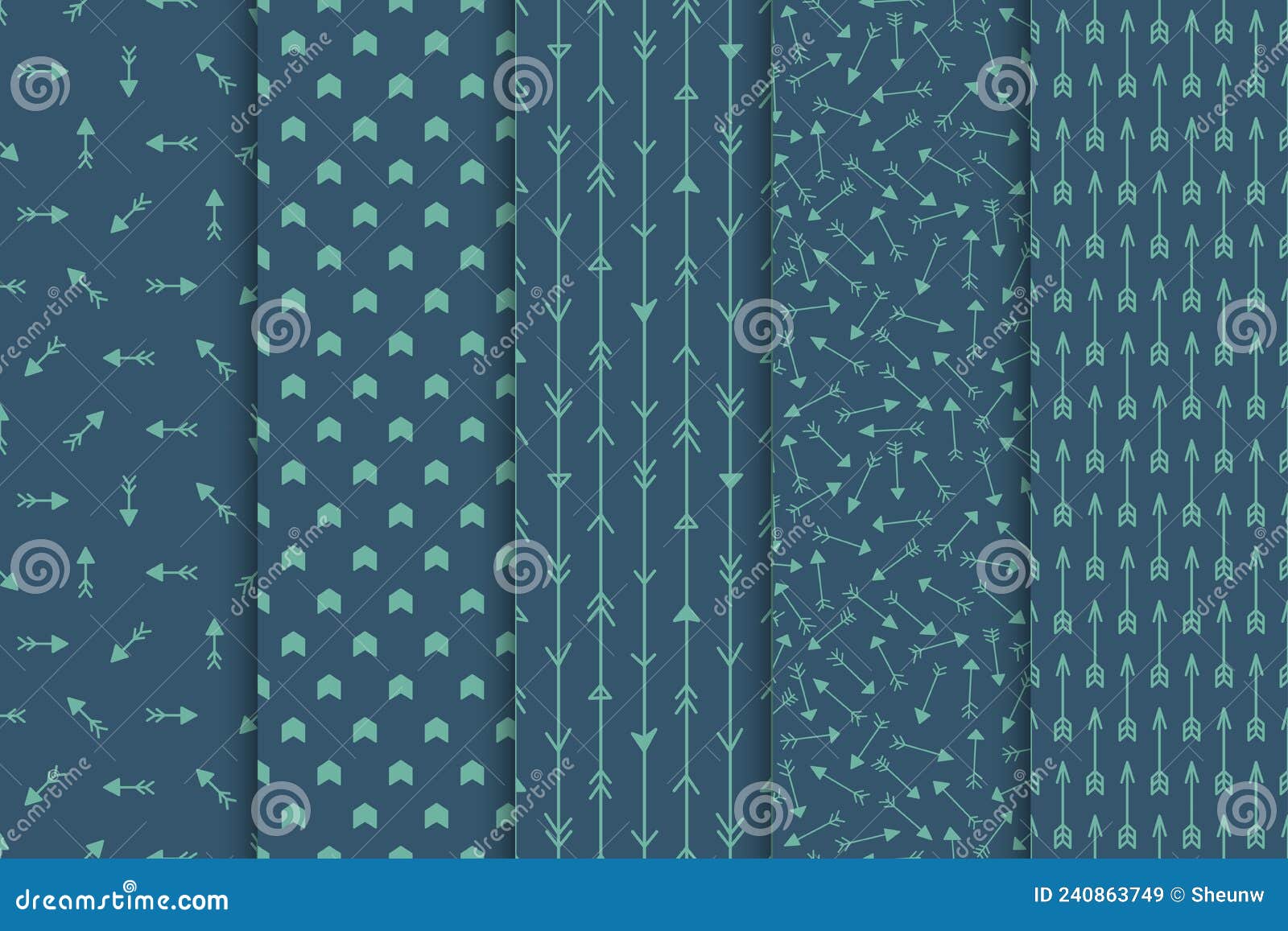 Collection of Vector Seamless Arrows Patterns. Hand Drawn Blue ...