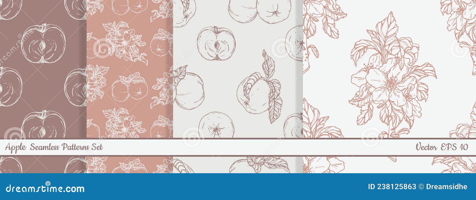 Collection of Vector Seamless Patterns with Apples. Hand Drawn Textures ...