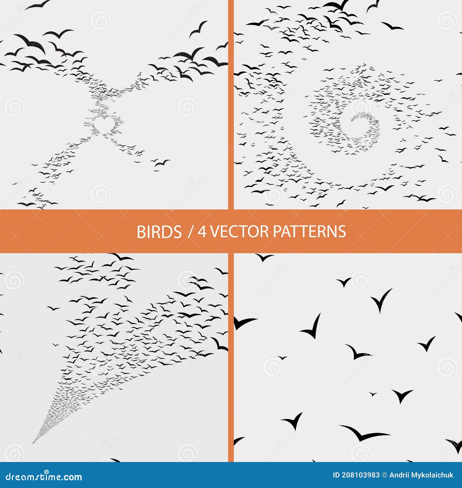 Set of Vector Seamless Texture Flying Flock of Birds Stock Vector ...