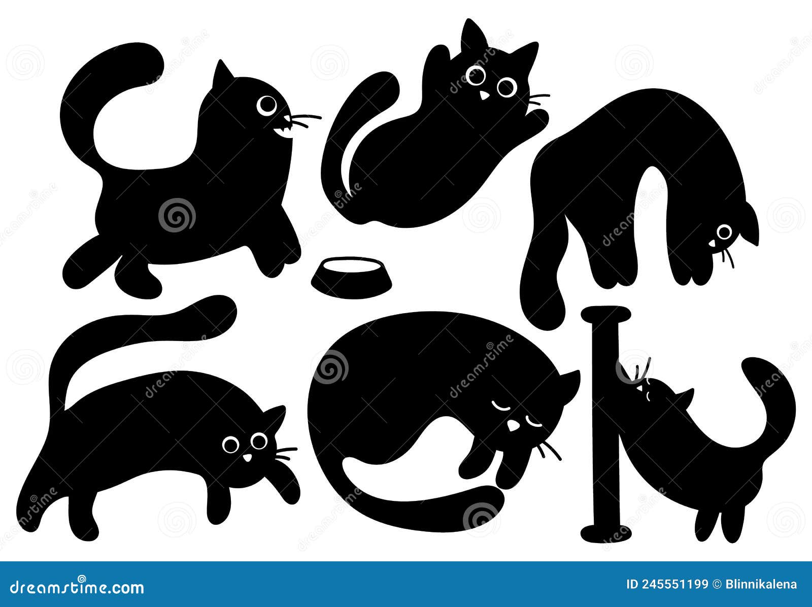 Collection Of Vector Stickers Of Cute Black Silhouettes Of Cats ...