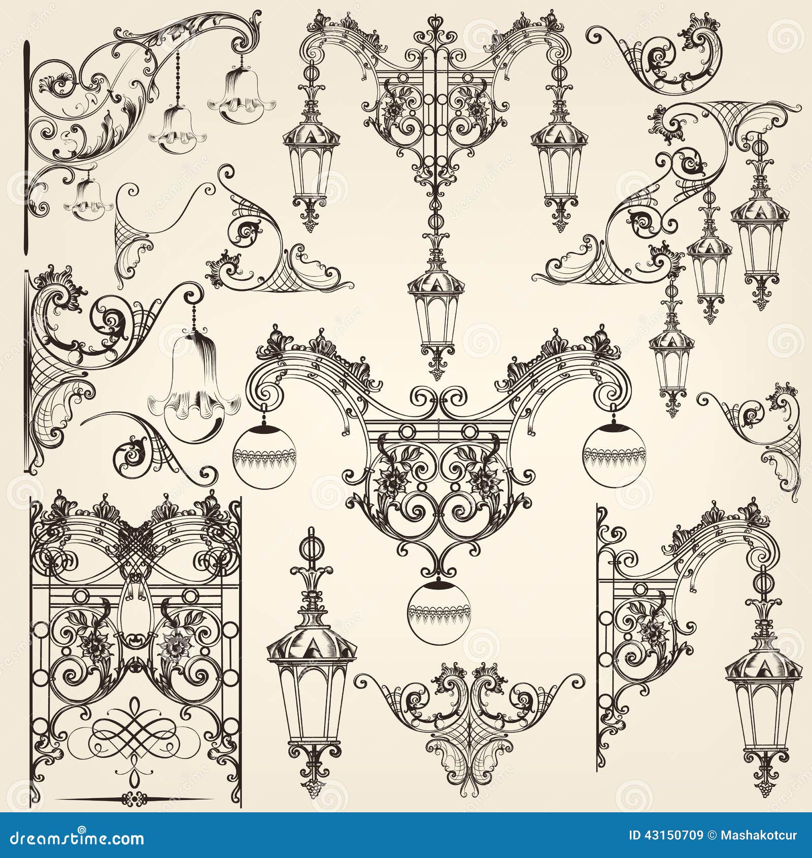 Collection of Vector Street Lamps and Calligraphic Elements Stock ...