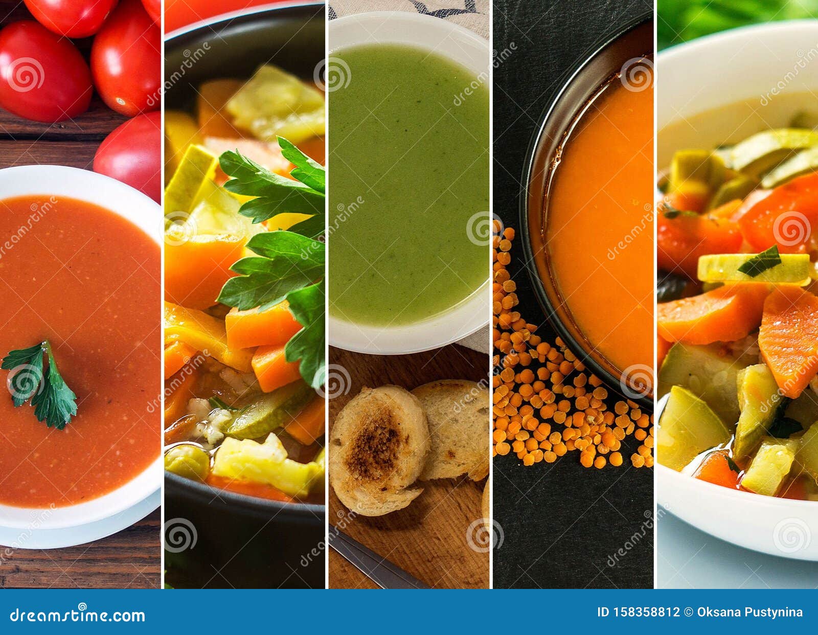 Collection of Vegetarian Soups. Collage from Different Kind of Soups ...