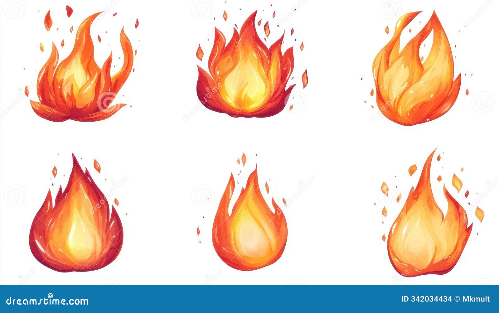 Collection of Vibrant Flames Isolated on a White Background for ...