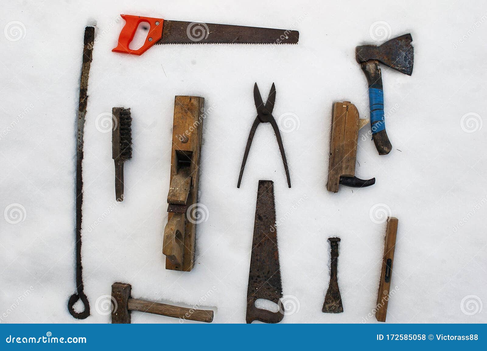 Tools on the snow stock photo. Image of carpentry, plane - 172585058
