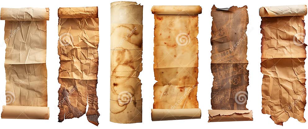 Set of Vintage Ancient Scroll Paper Textures Isolated in White ...