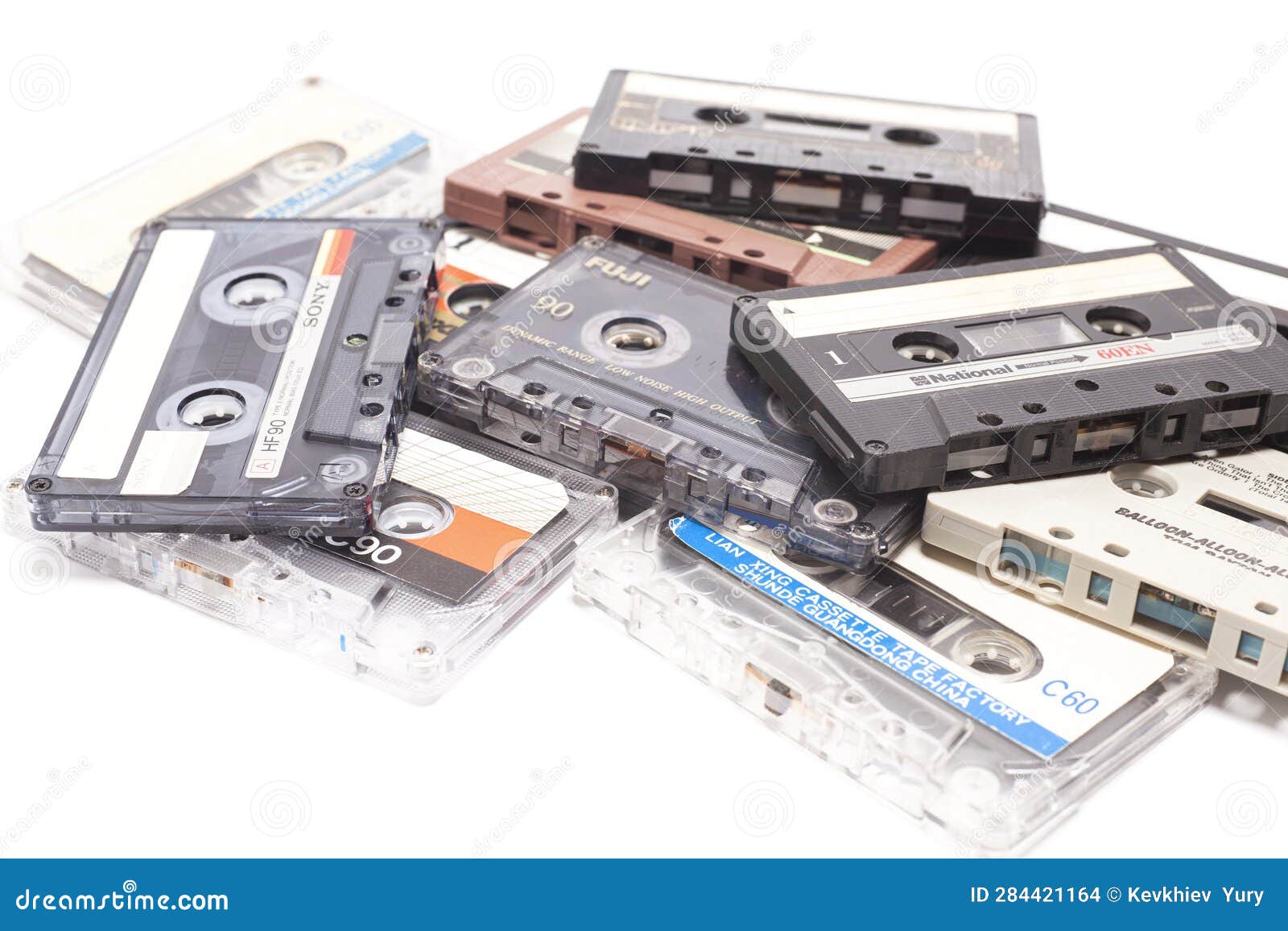 Collection Vintage Audio Cassettes Isolated on White. Editorial Stock ...