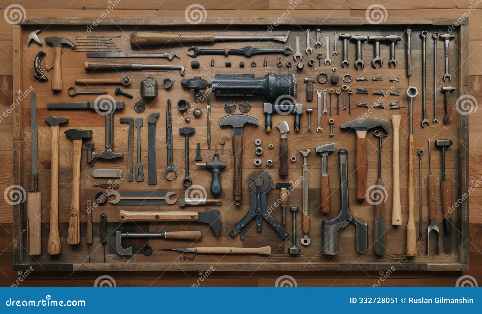 Collection of Vintage Carpentry Tools on an Old Workbench: Woodworking ...