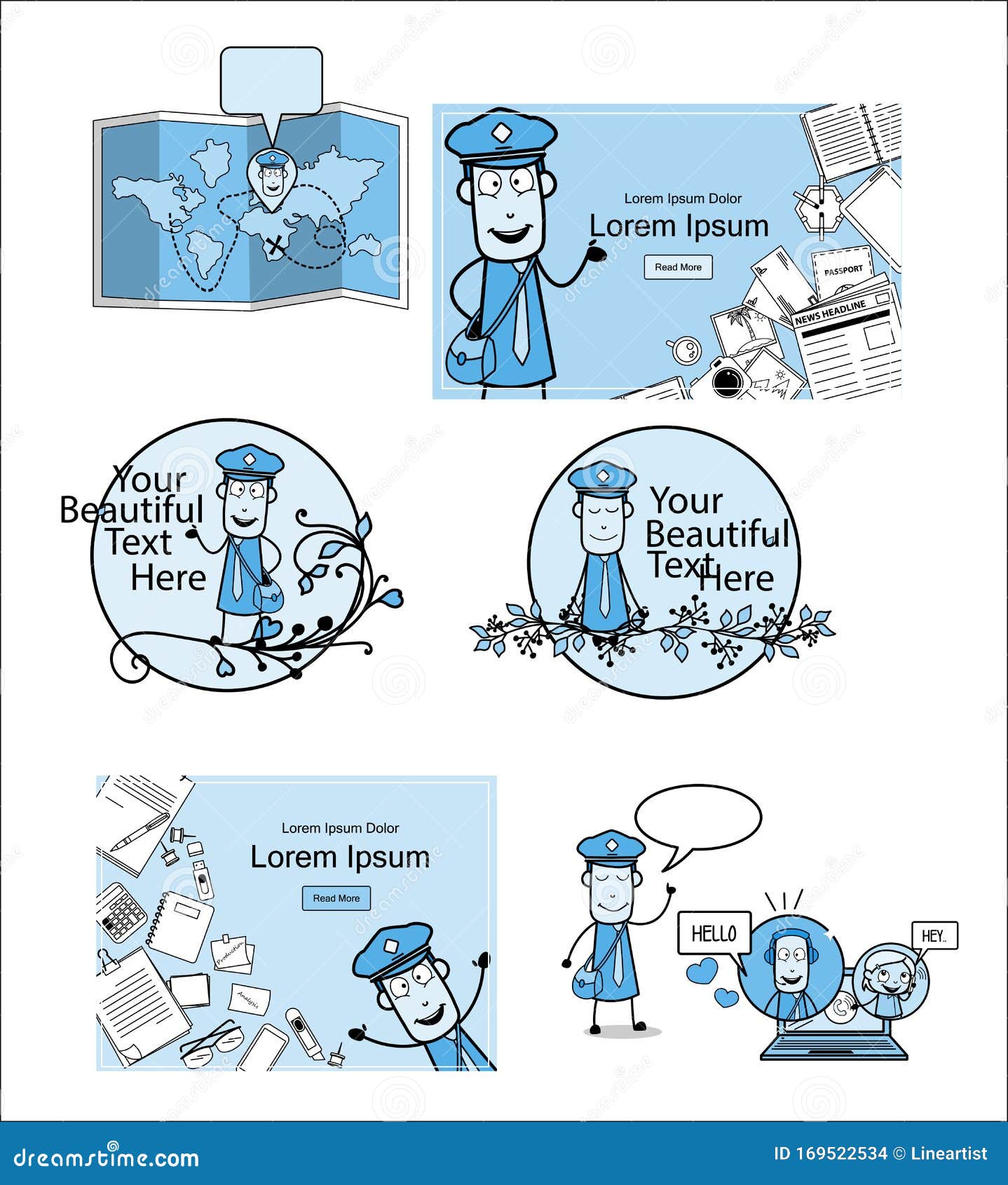 Collection of Vintage Cartoon Postman - Set of Different Vector ...