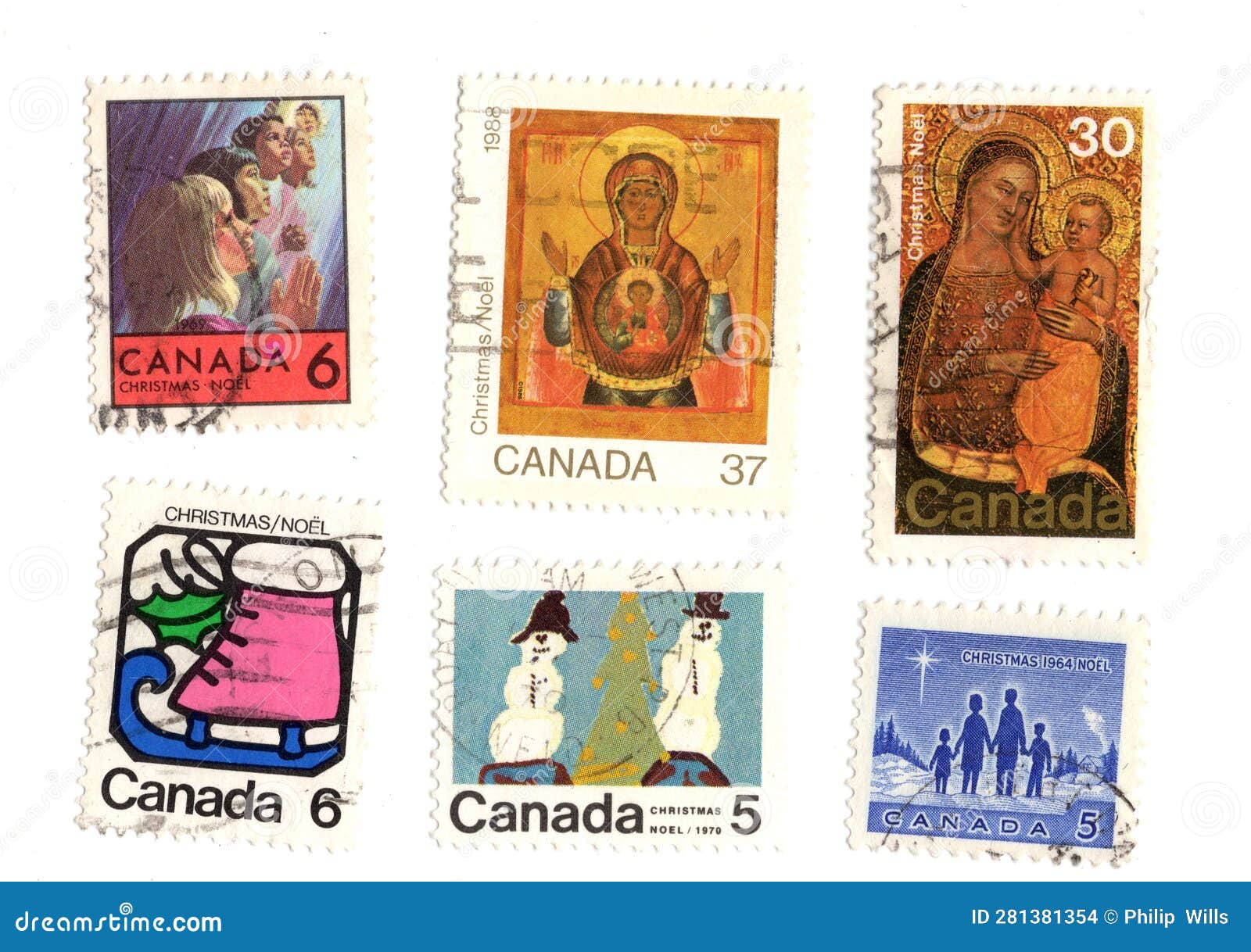 Vintage Christmas Postage Stamps from Canada. Editorial Stock Image ...