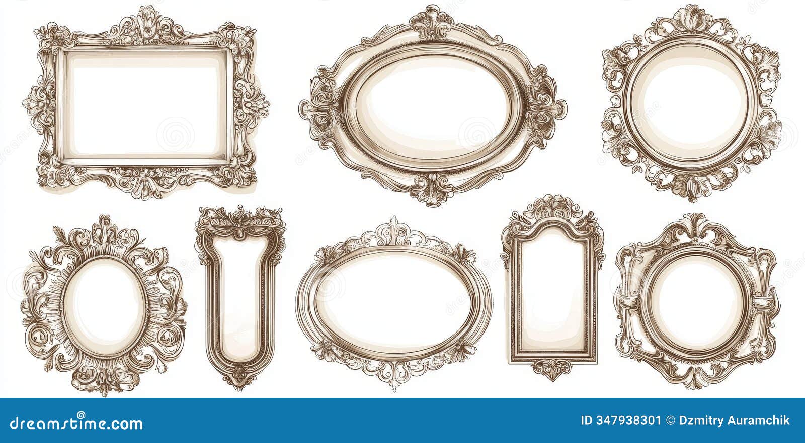 Antique Rectangular Golden Frame Isolated On White Background Royalty ...