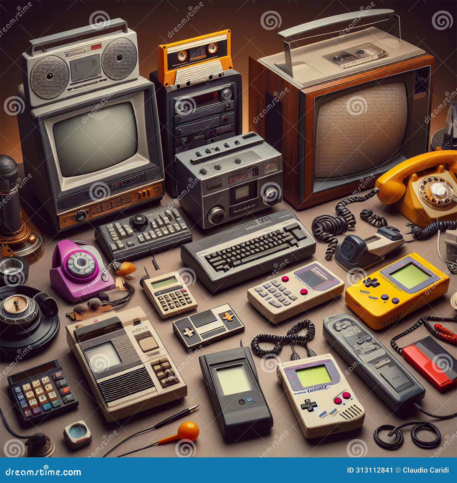 A Collection of Vintage Electronic Objects from the 1980s Stock ...
