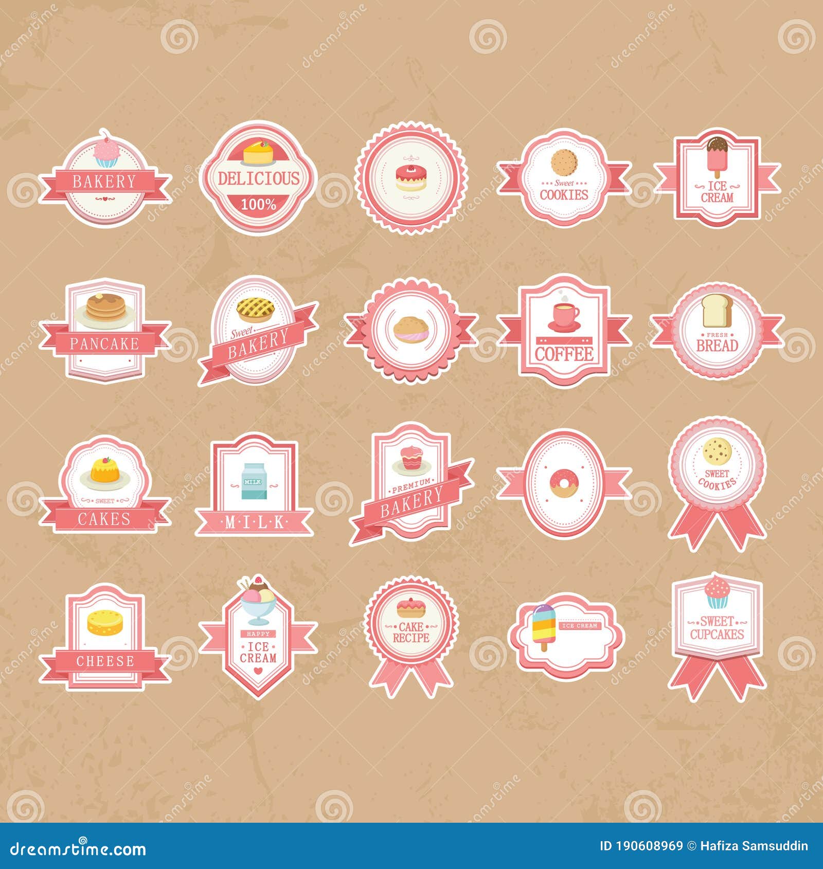 Collection of Vintage Food Labels. Vector Illustration Decorative ...