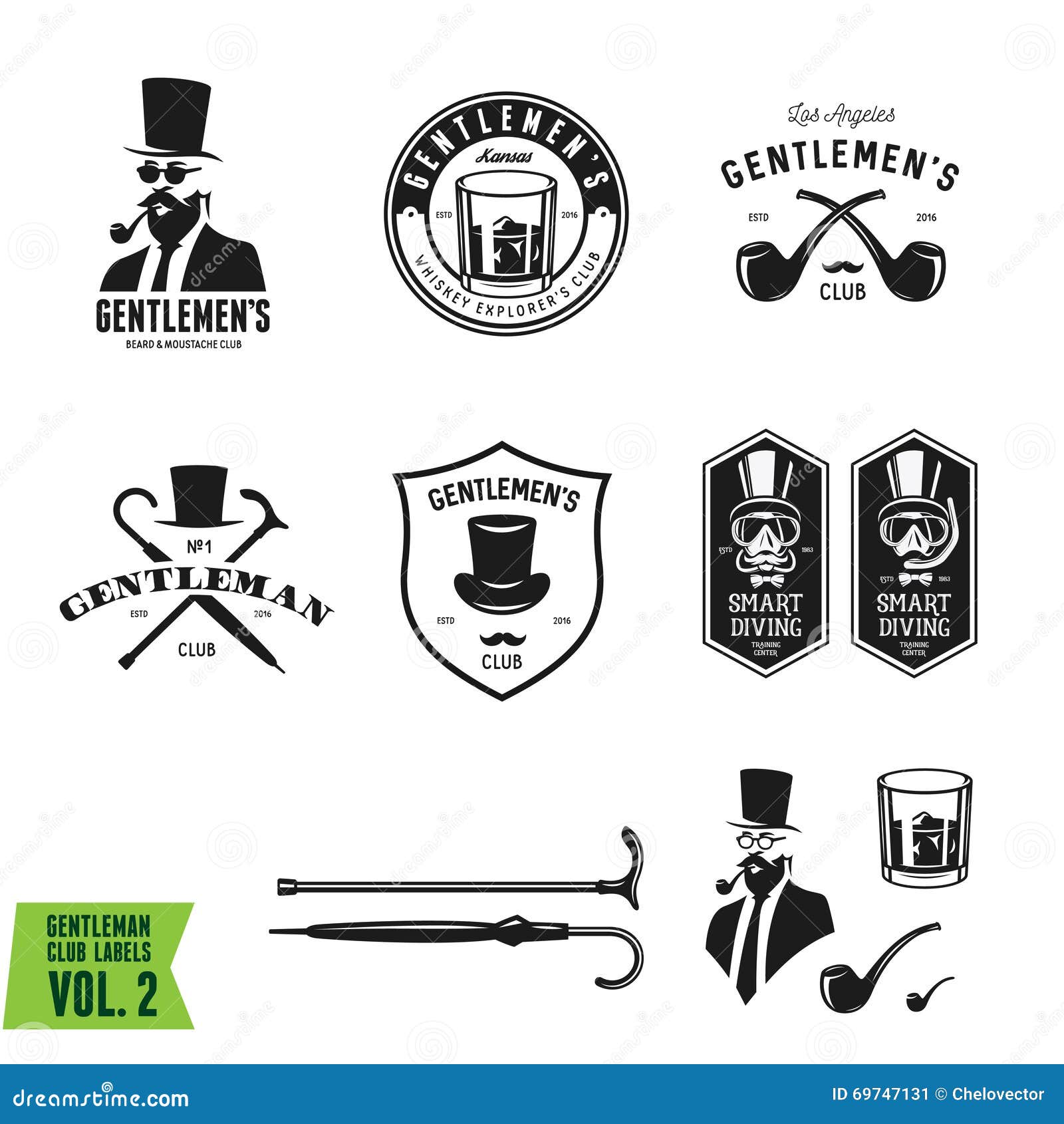Collection of Vintage Gentleman Emblems, Labels, Badges and Design ...