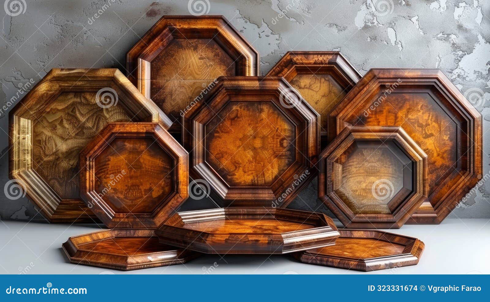 Collection of Vintage Octagonal Wooden Trays Stock Photo - Image of ...